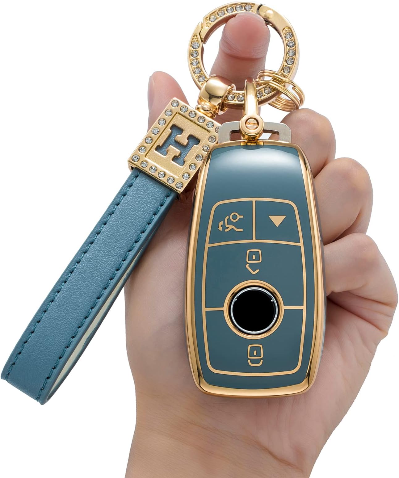 Amazon.com: Tukellen for Mercedes Benz Key fob Cover with Keychain ...