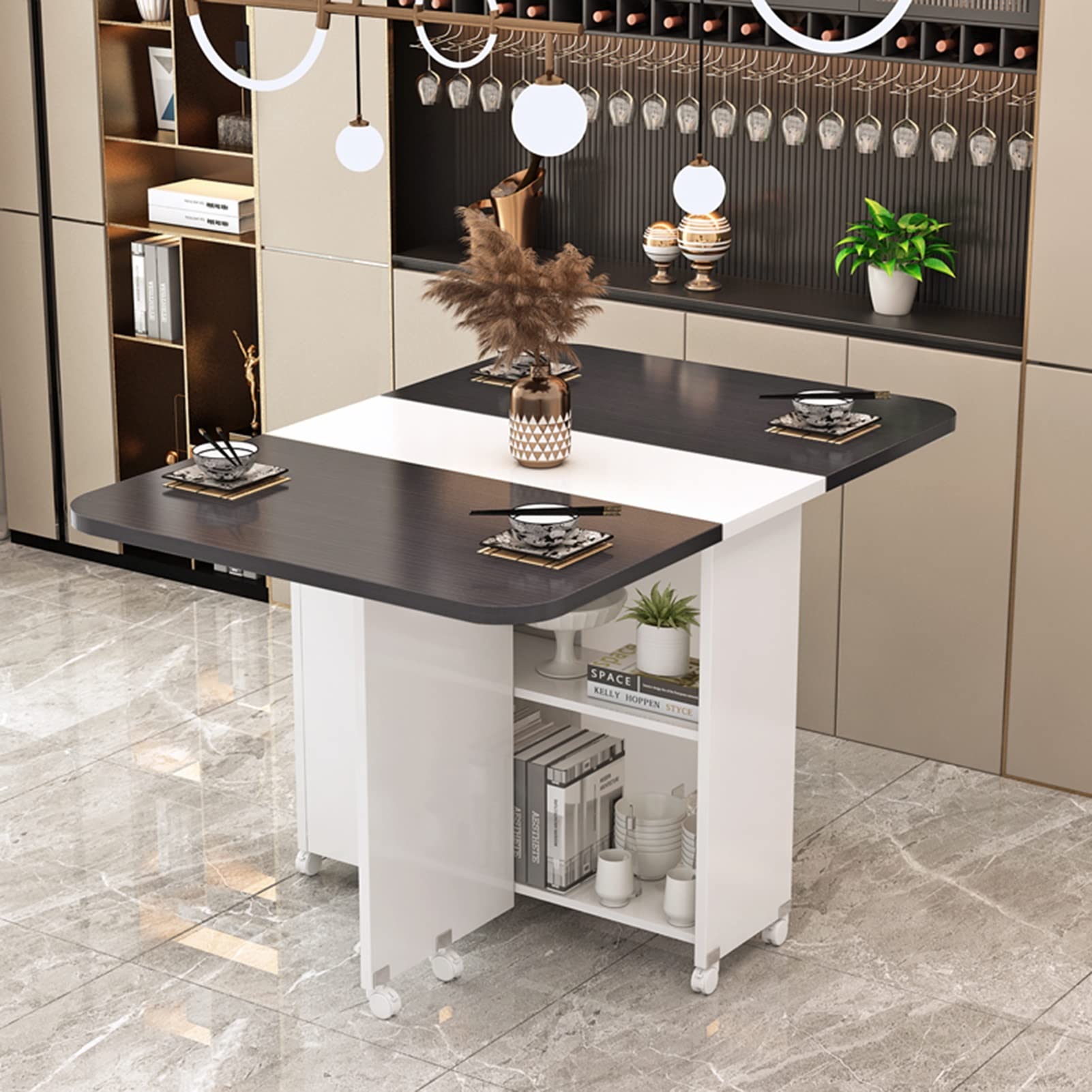 ZOUXIKOU Folding Dining Table Drop Leaf Table with 6 Wheels, Kitchen ...