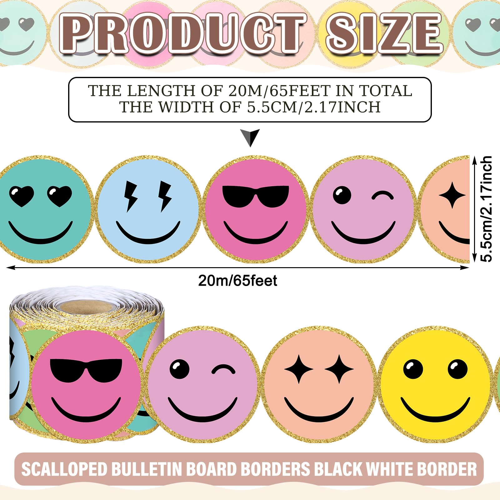 Snapklik.com : Zonon 65 Feet Happy Face Bulletin Board Border Colorful ...