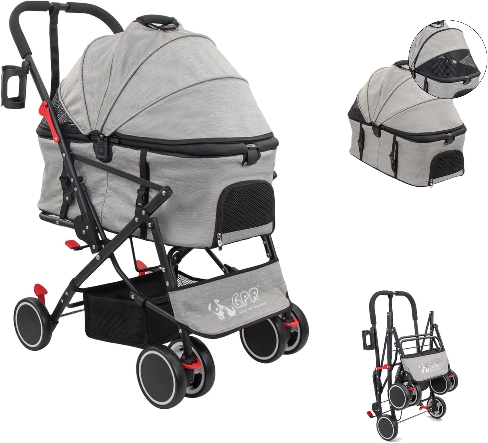 Amazon.com: GPR 3-in-1 Detachable Pet Stroller with Self-Standing Frame ...