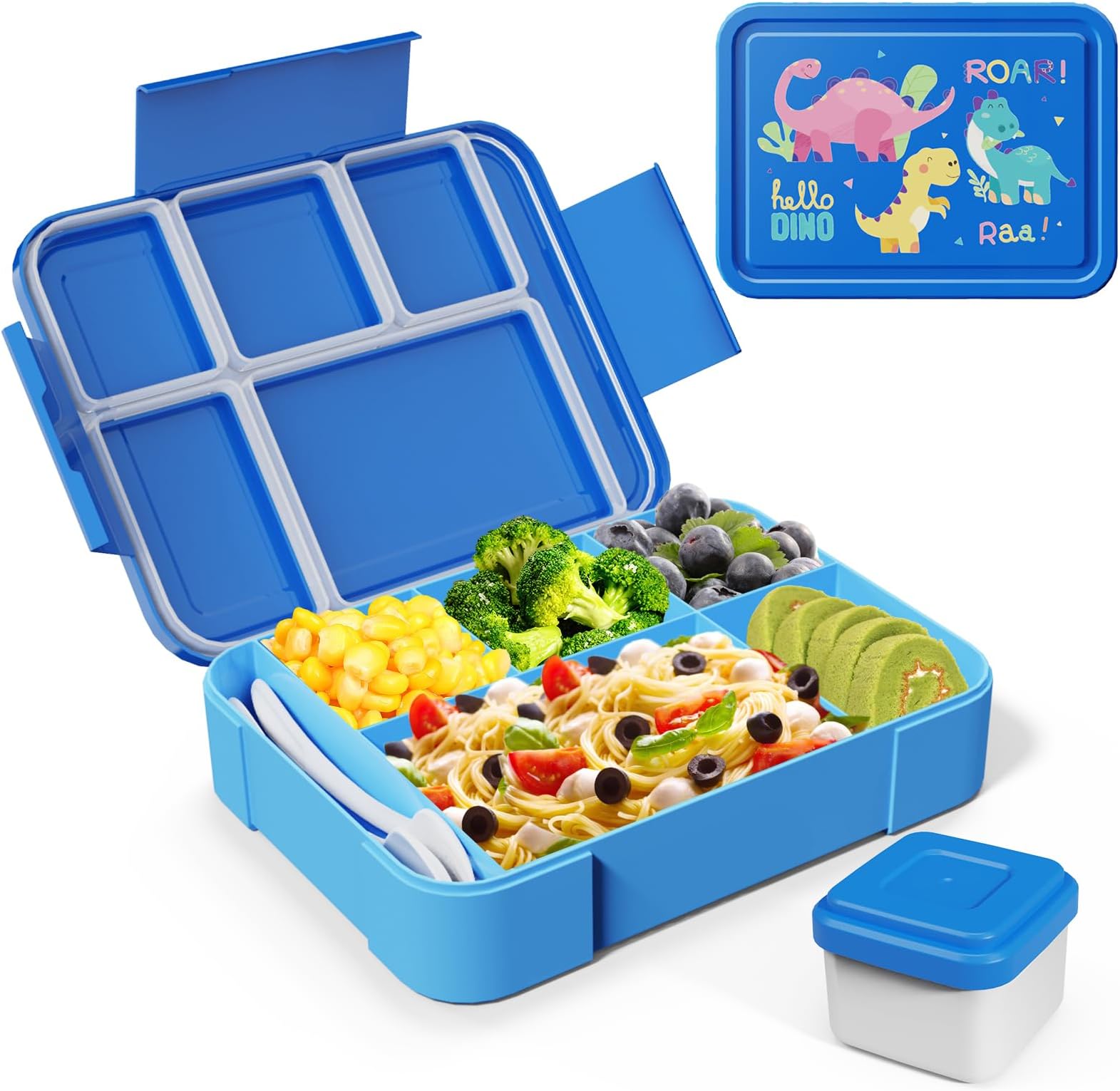 SWOMTEE Bento Lunch Box, 1330ML Lunch Box with 5 Compartments Cutlery ...