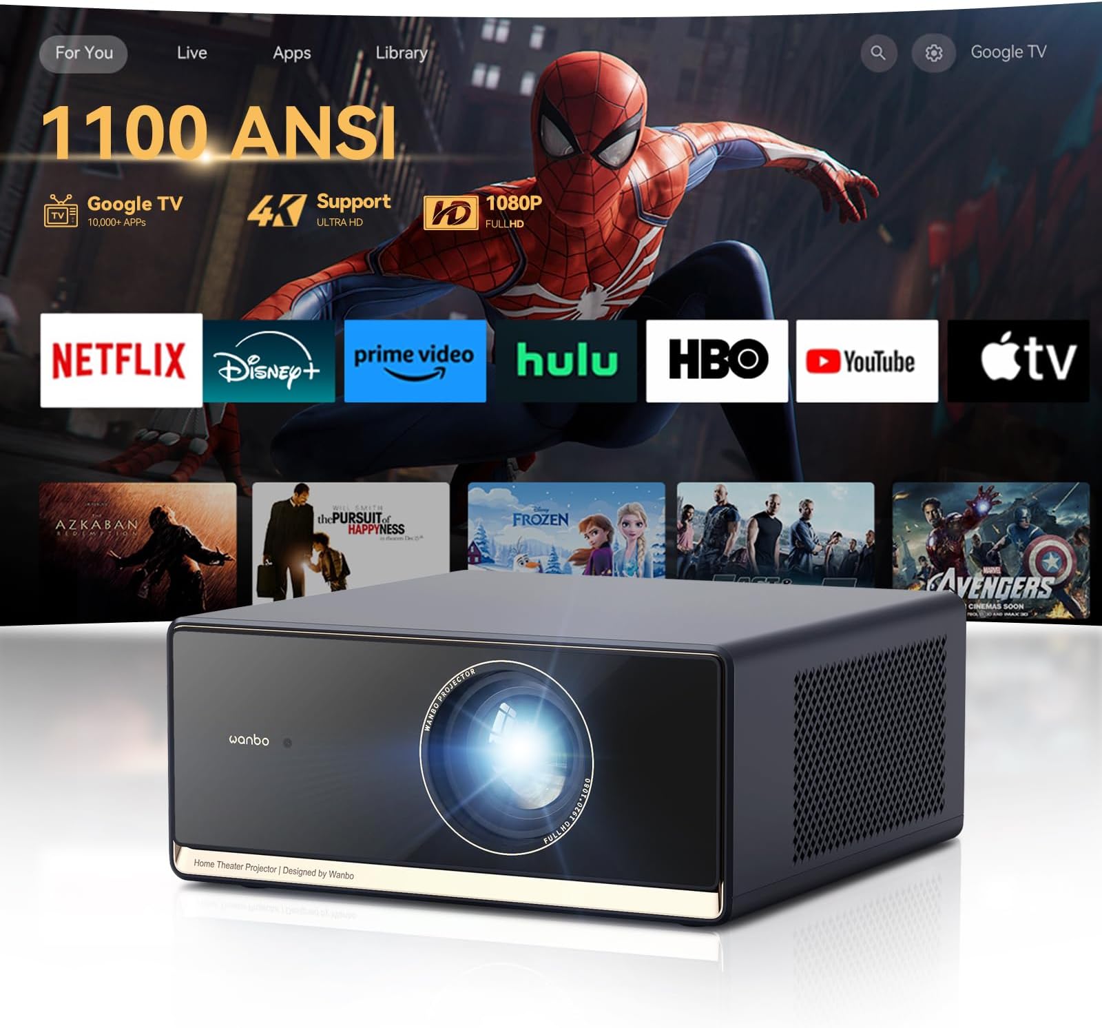 Vidéoprojecteur 4K【1500 ANSI/Google TV】 Netflix/Disney+ Officiel, Auto ...