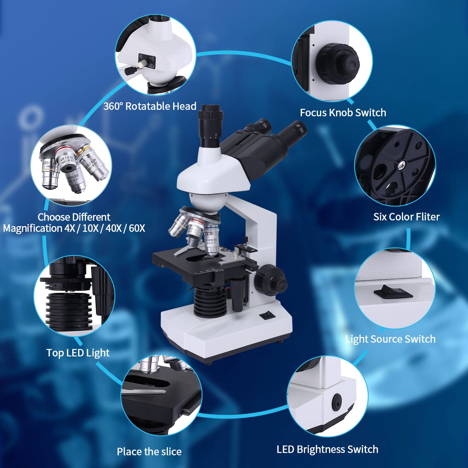 Poothoh Compound trinocular Microscope 40X-5000X Magnification Double ...