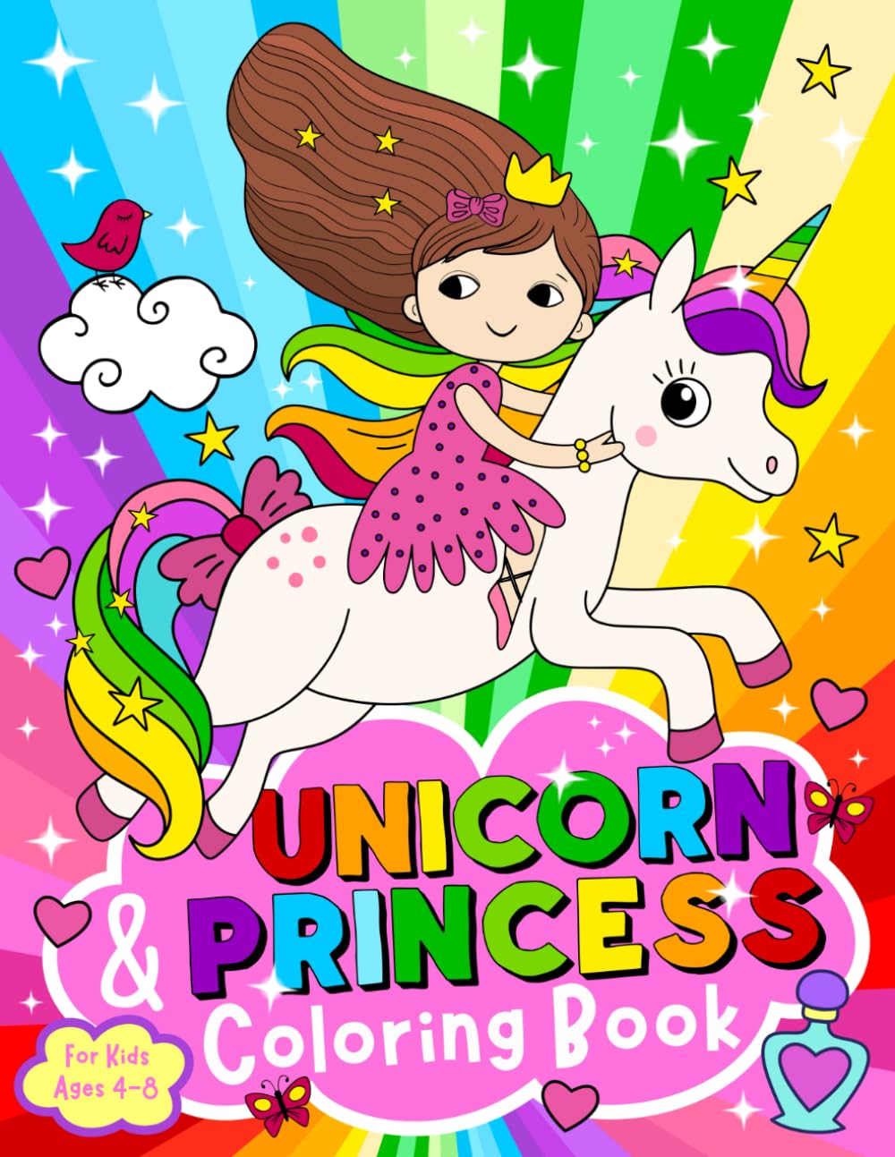 Unicorn and Princess Coloring Book: For Kids ages 4-8 (US Edition ...