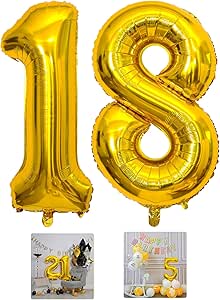 Amazon.com: 18 Number Balloon Gold 40 inch Big Foil Mylar 18th Balloons ...