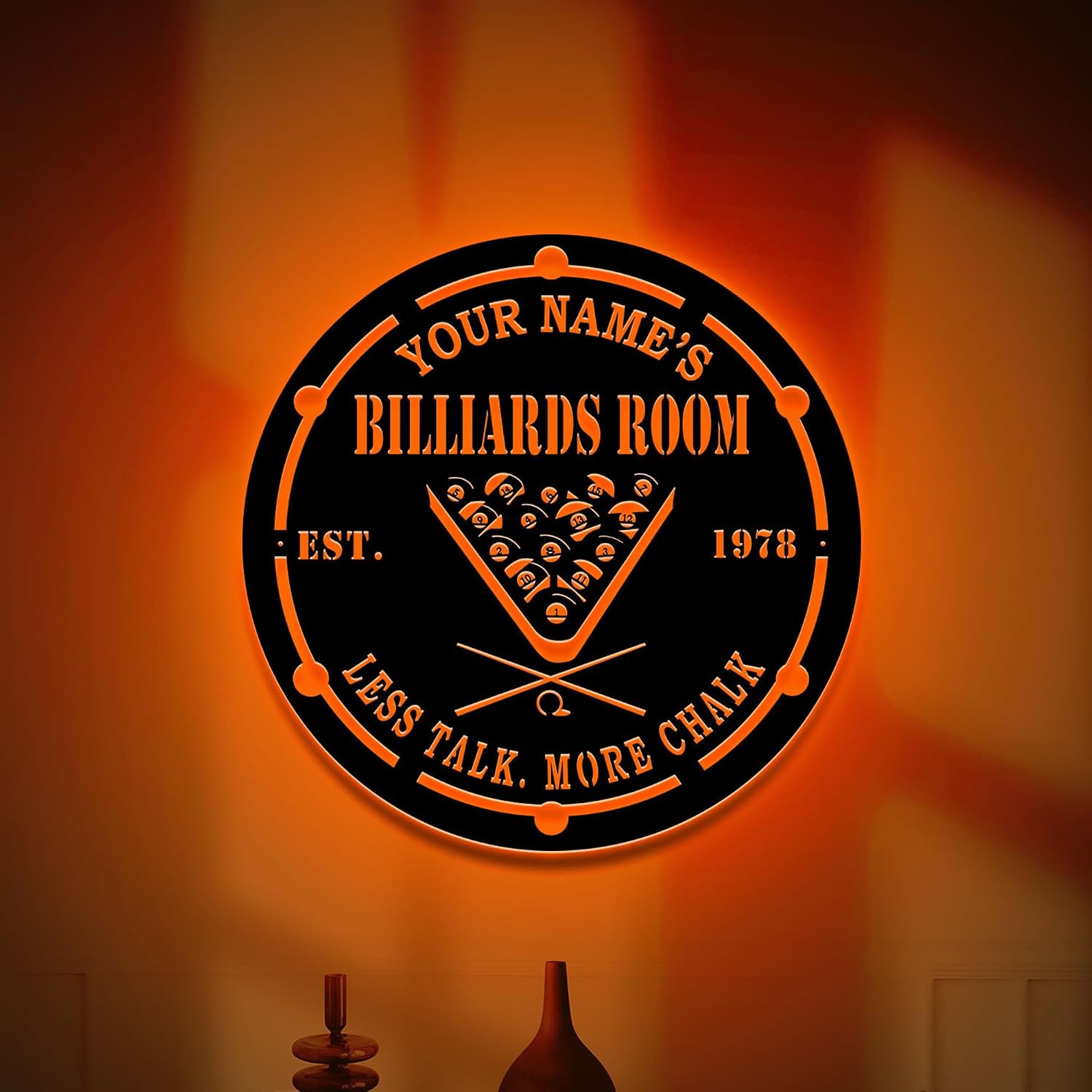 Personalized Billiards Metal Sign with LED Lights, Billiards Room Sign ...