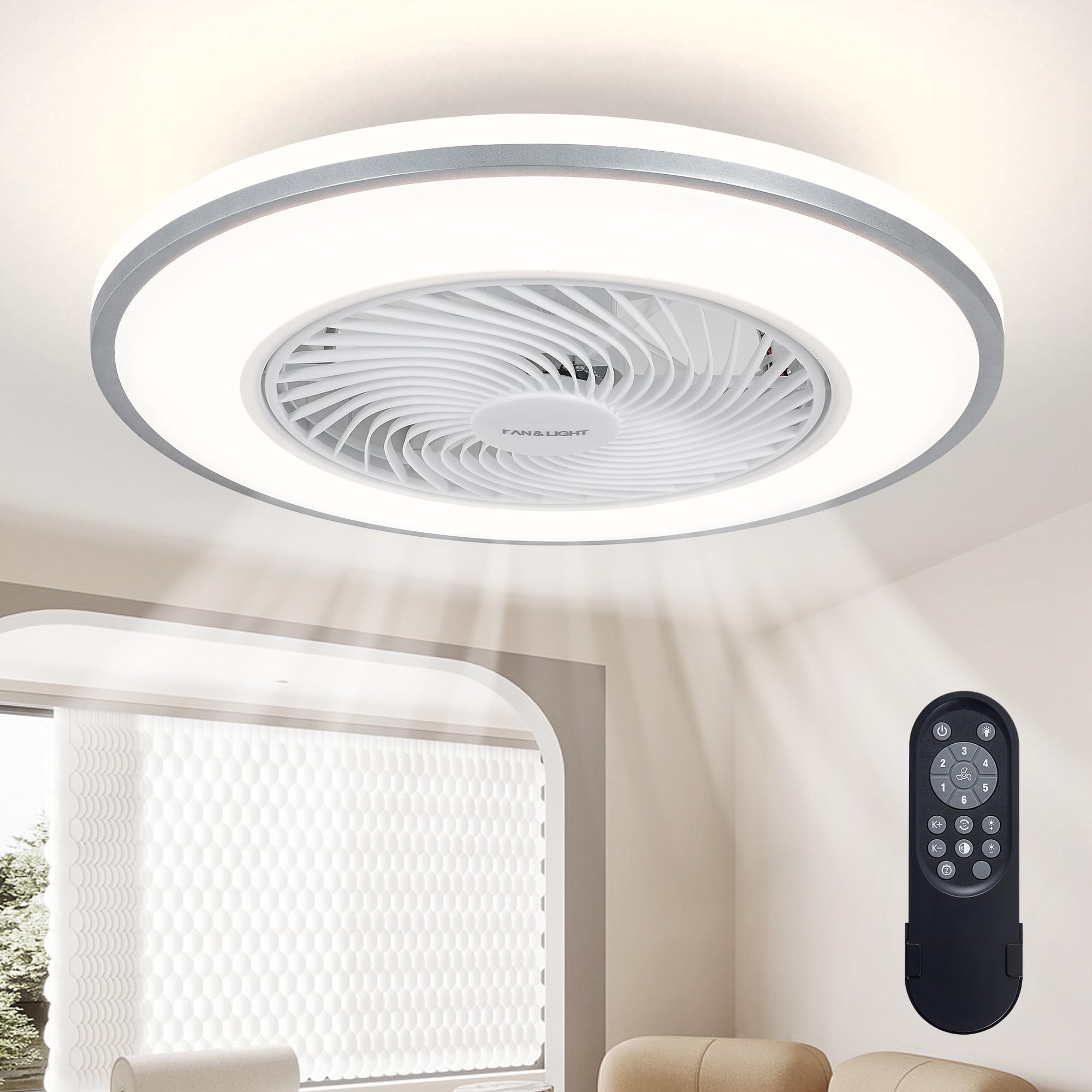 Amazon.com: Ohniyou Low Profile Ceiling Fan with Light, 19'' Small ...