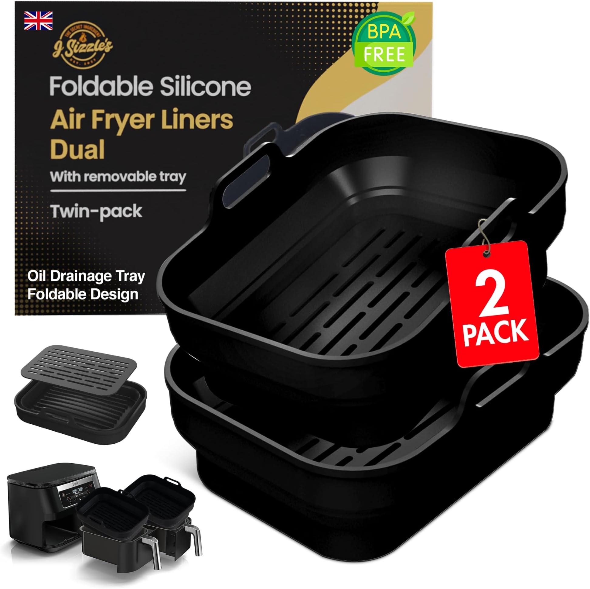 CCSH 2pcs Silicone Air Fryer Liners (19.5 x 13cm) - Rectangle Food ...