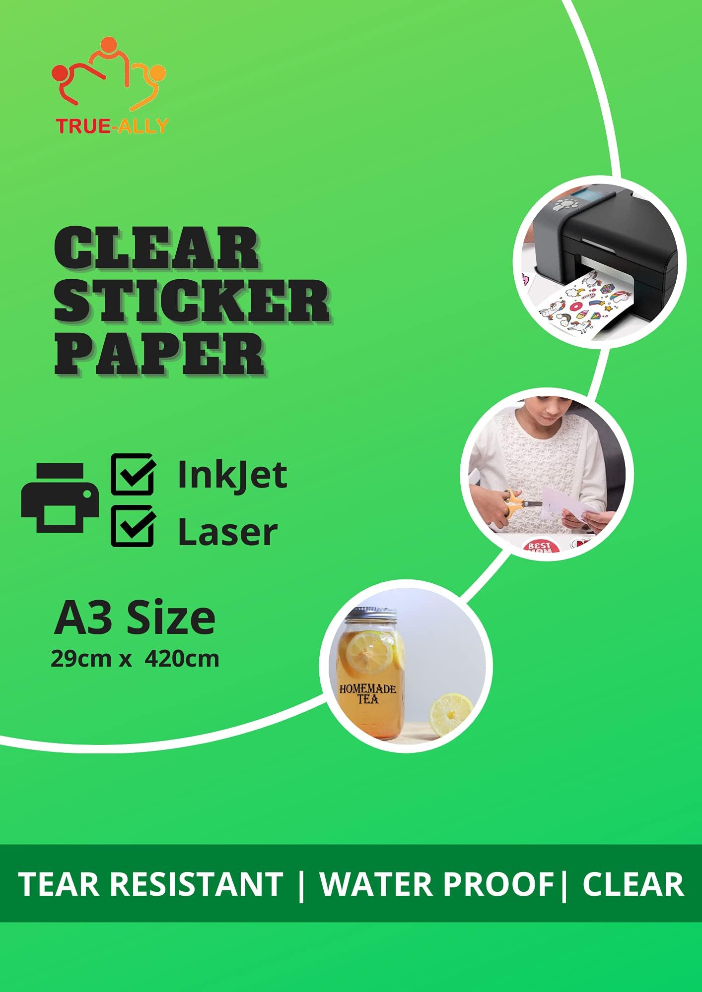 True-Ally A3 Clear Self Adhesive Sticker Photo Paper for Inkjet and ...