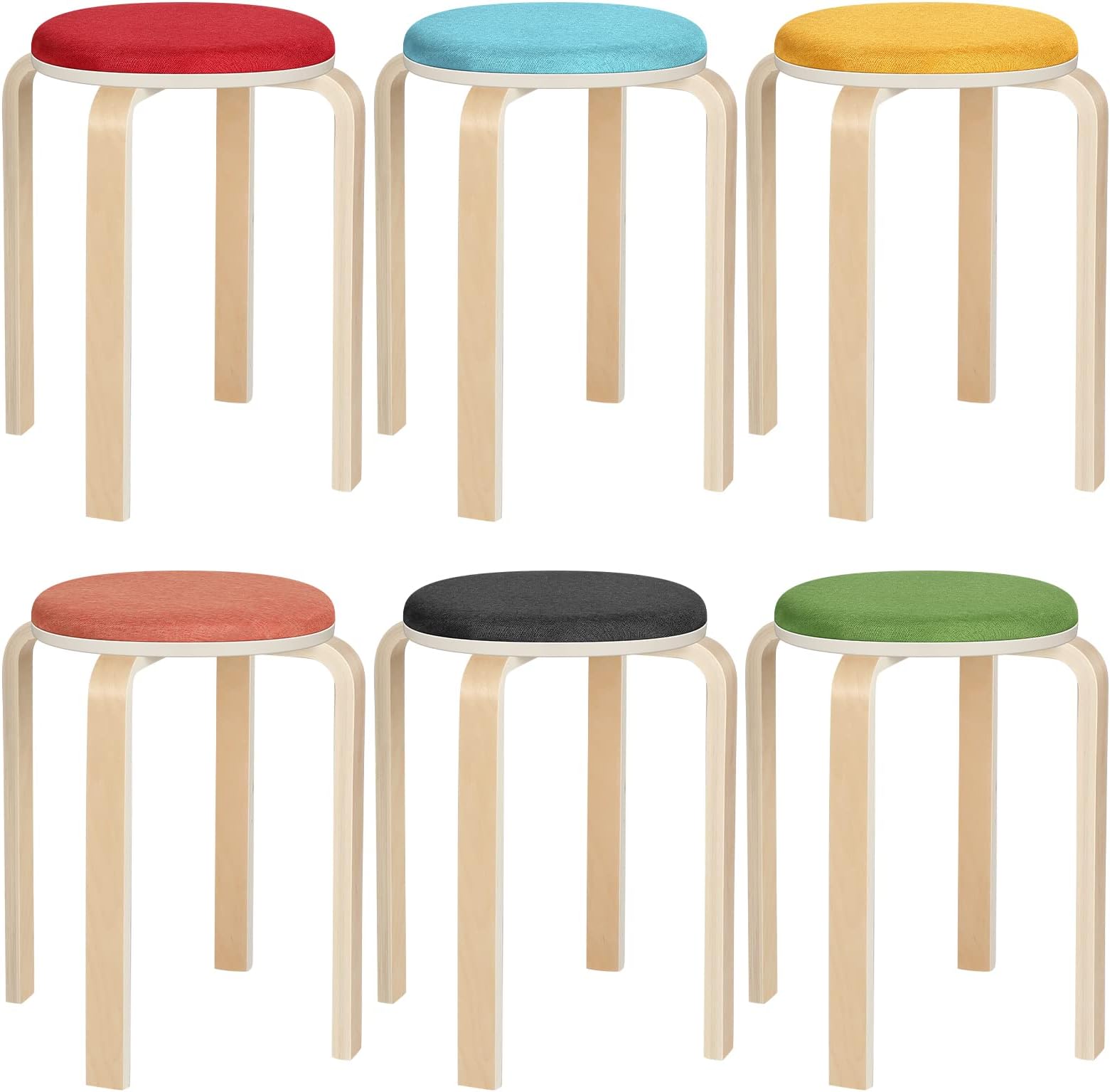 Amazon.com: Yunlly Upholstered Wood Stool 18.5 Inch Backless Stacking ...