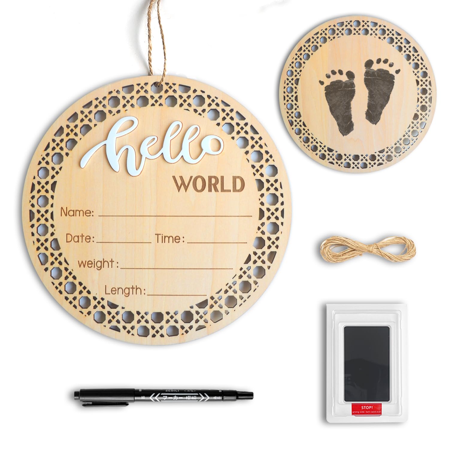 Buy Wooden Baby Announcement Sign, hello world newborn sign, Birth ...