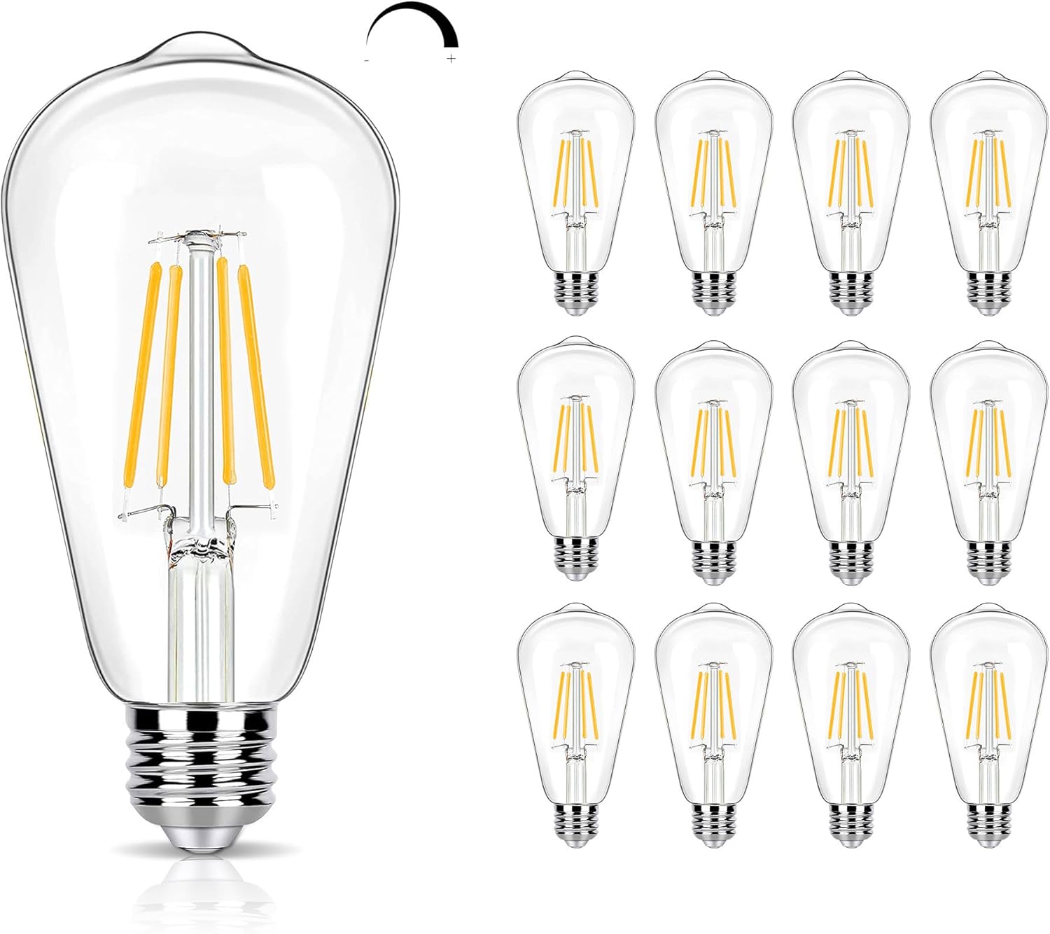 12 Pack Dimmable LED Edison Bulbs 40W Equivalent,4 Watt Filament Bulb ...