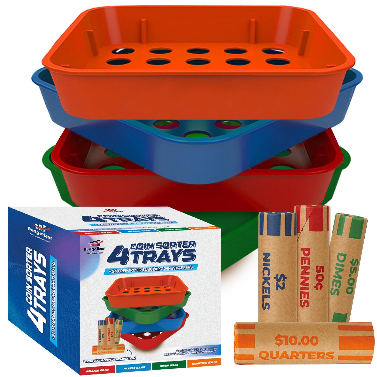 Amazon.com : Coin Sorters Tray & Coin Counters – 4 Color-Coded Coin ...