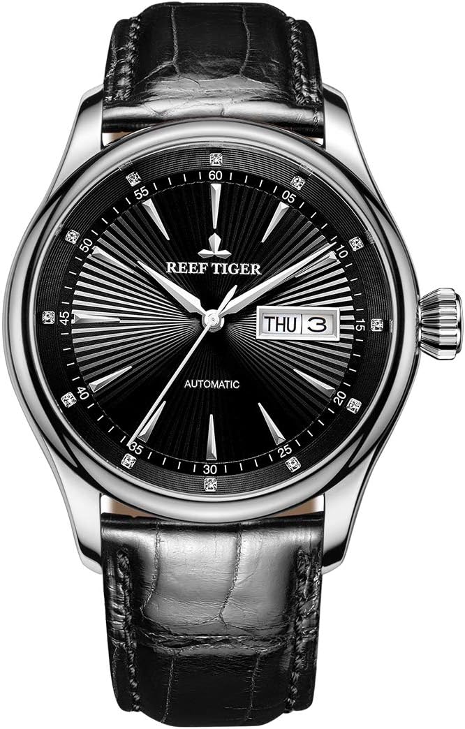 Amazon.com: REEF TIGER Steel Automatic Watches Men's Leather Strap ...