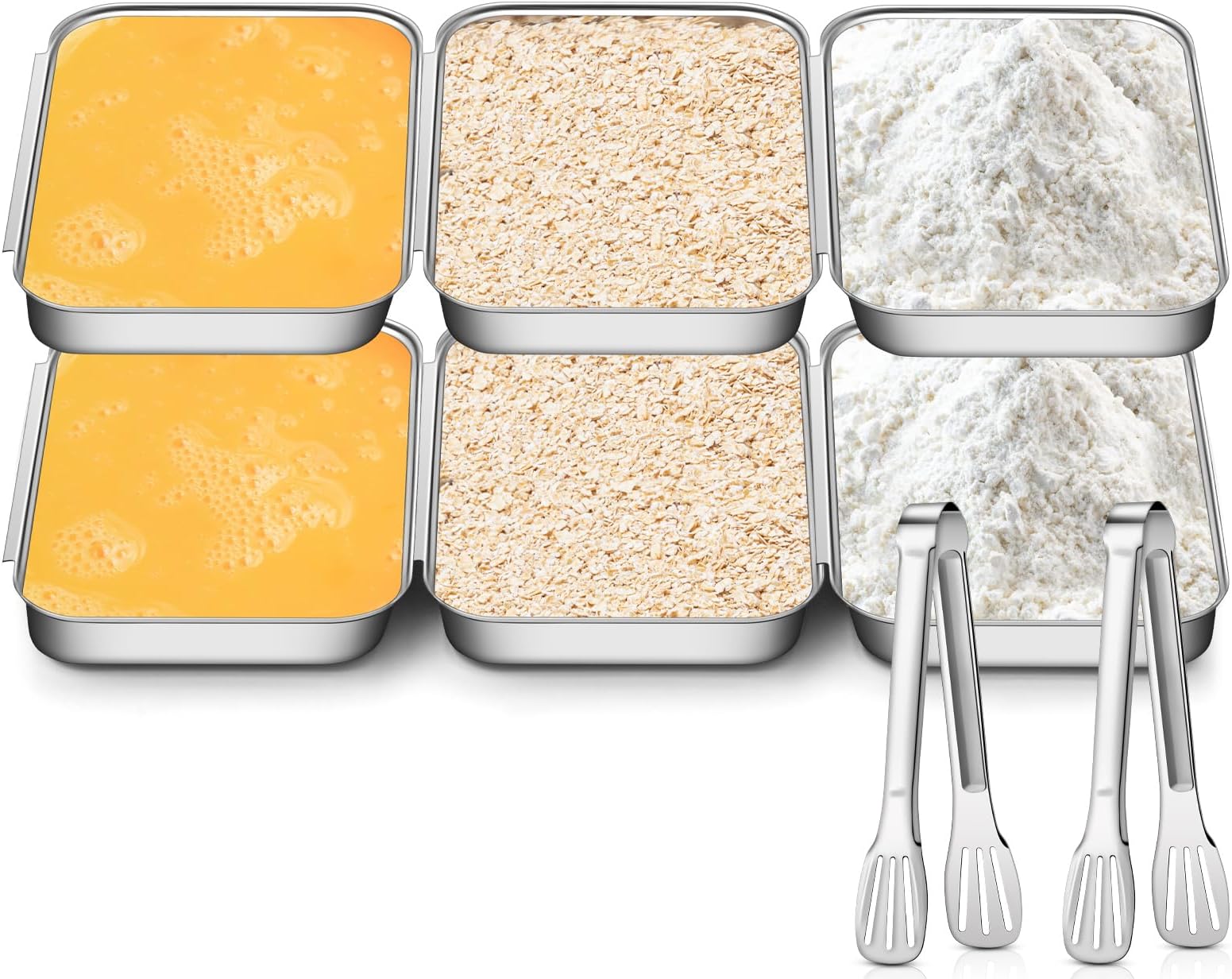 Amazon.com: Navaris Breading Trays Set - 3 Stainless Steel Pans for ...