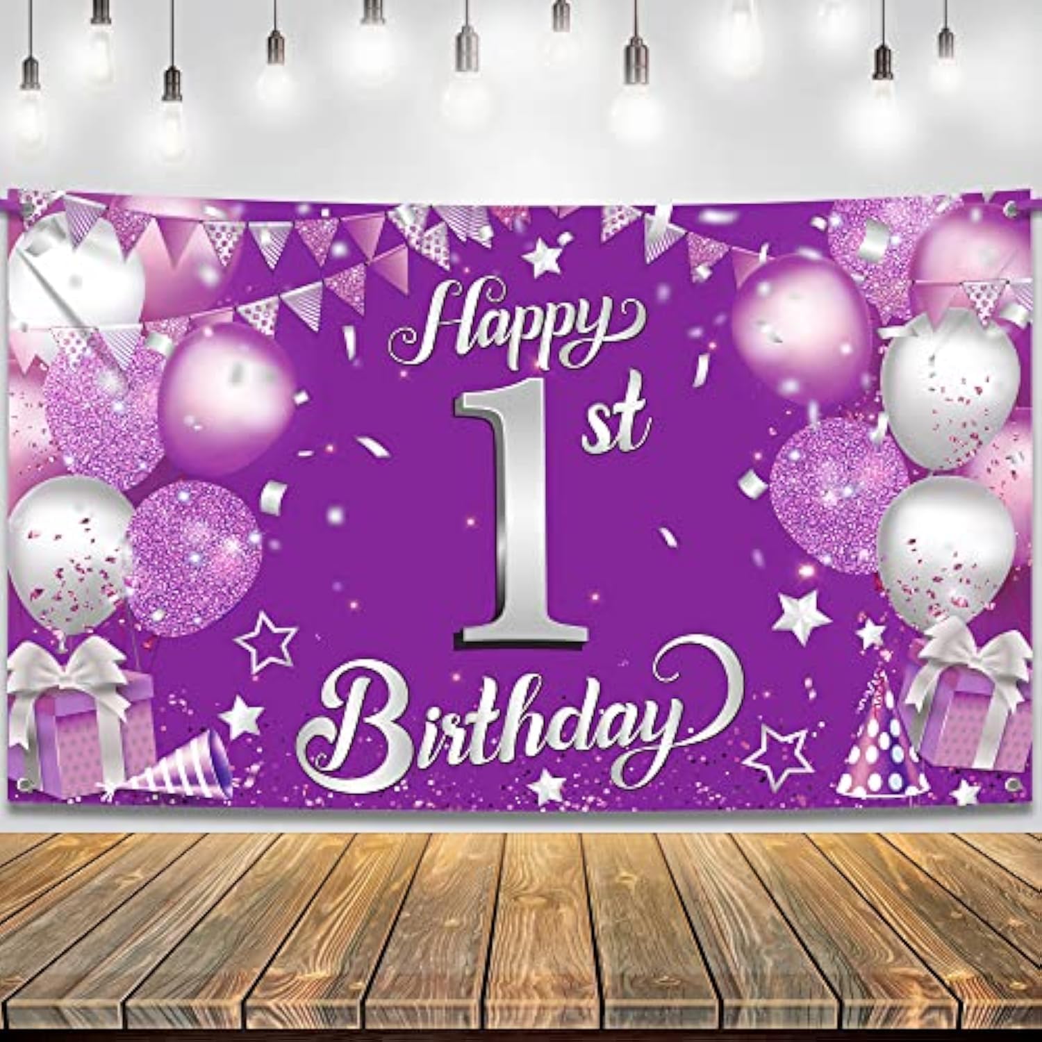 Amazon.com: KatchOn Happy 1st Birthday Banner Purple - 72x44 Inch ...