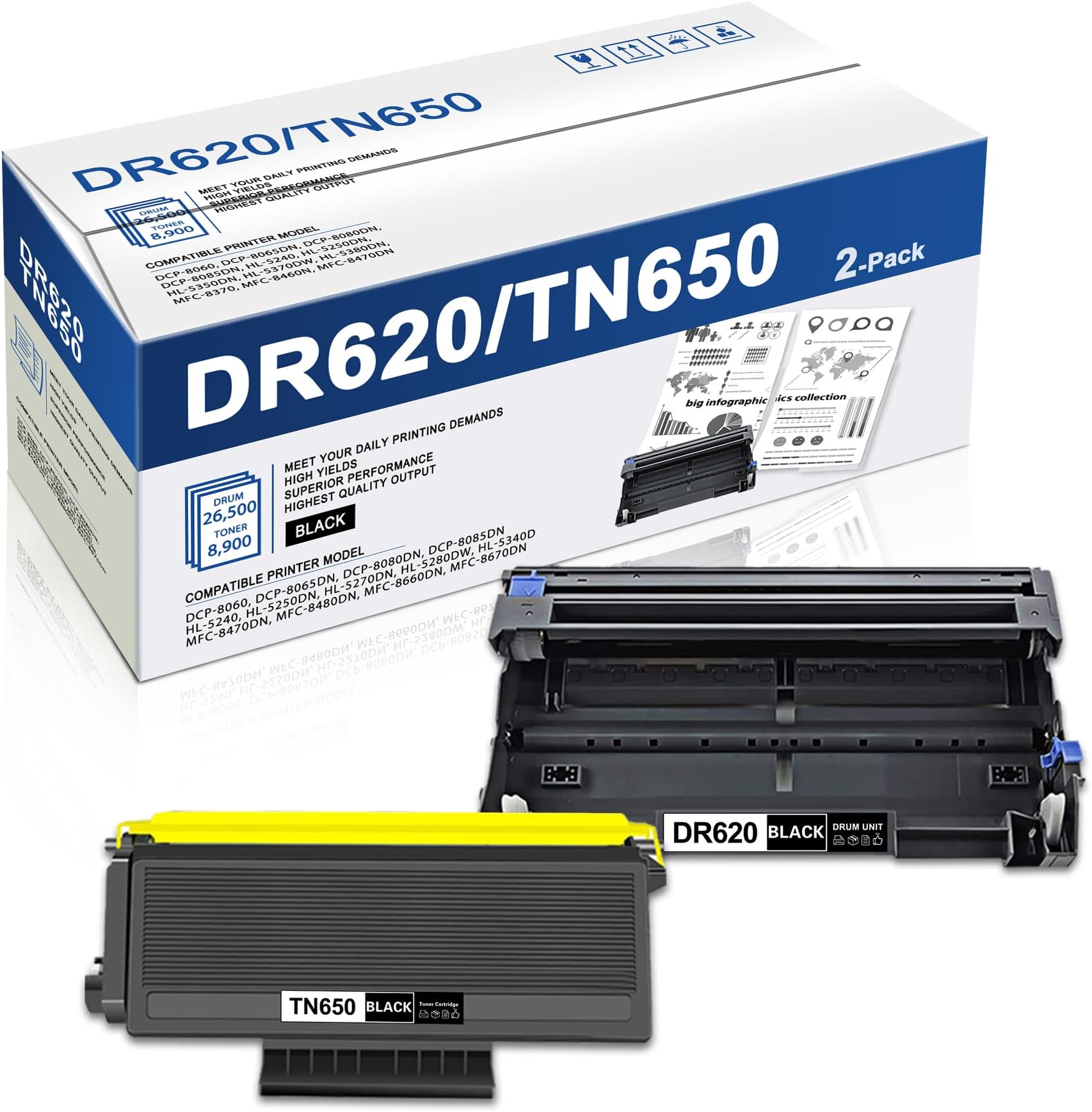 Amazon.com: 2 Pack Original Brother TN-650 (TN650) 8000 Yield Black ...