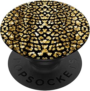 Amazon.com: Cute Leopard Gold Print Pattern Fashion Design on Black PopSockets PopGrip ...