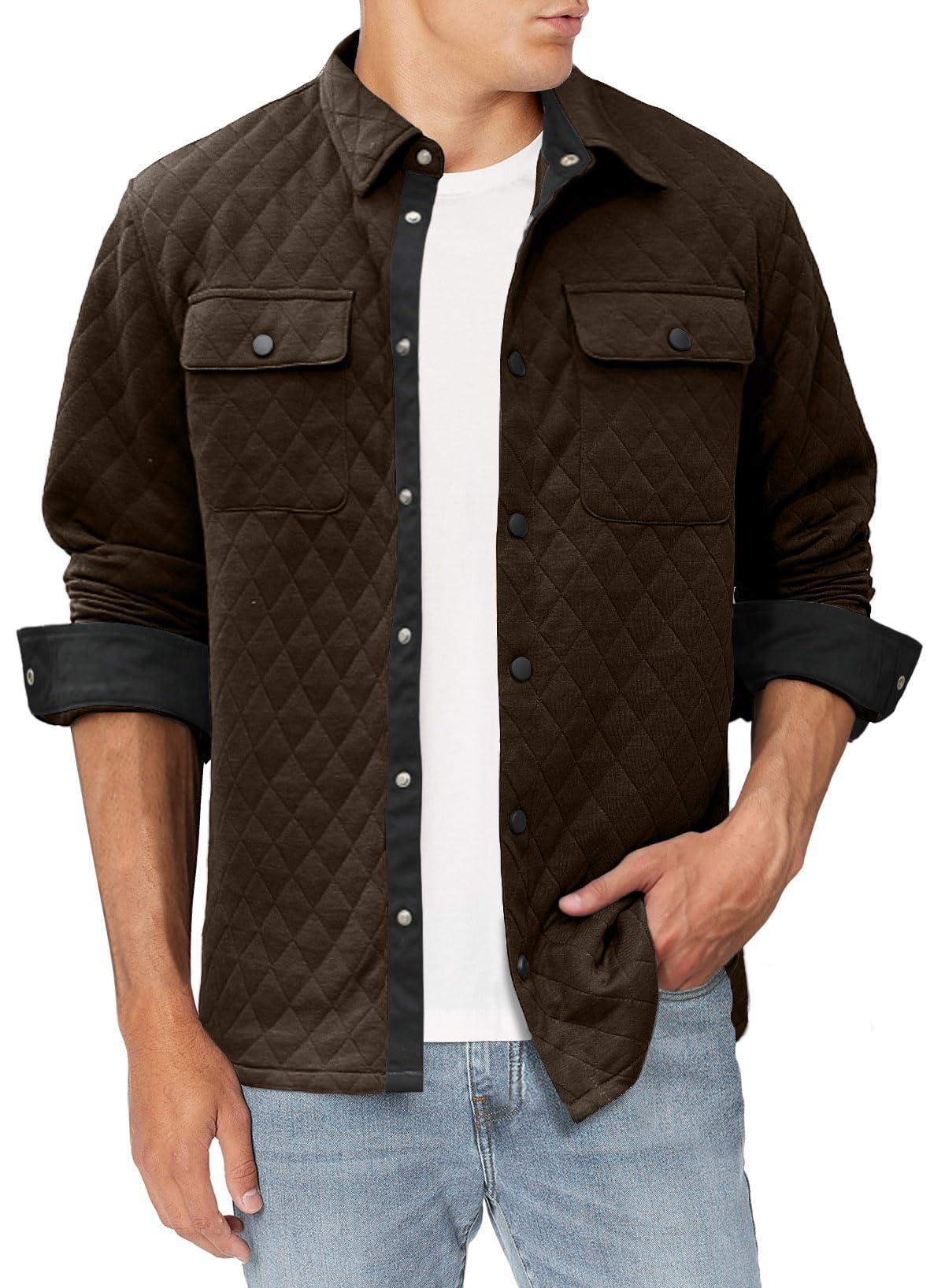 Snapklik.com : JMIERR Quilted Jackets For Men Casual Long Sleeve Snap ...