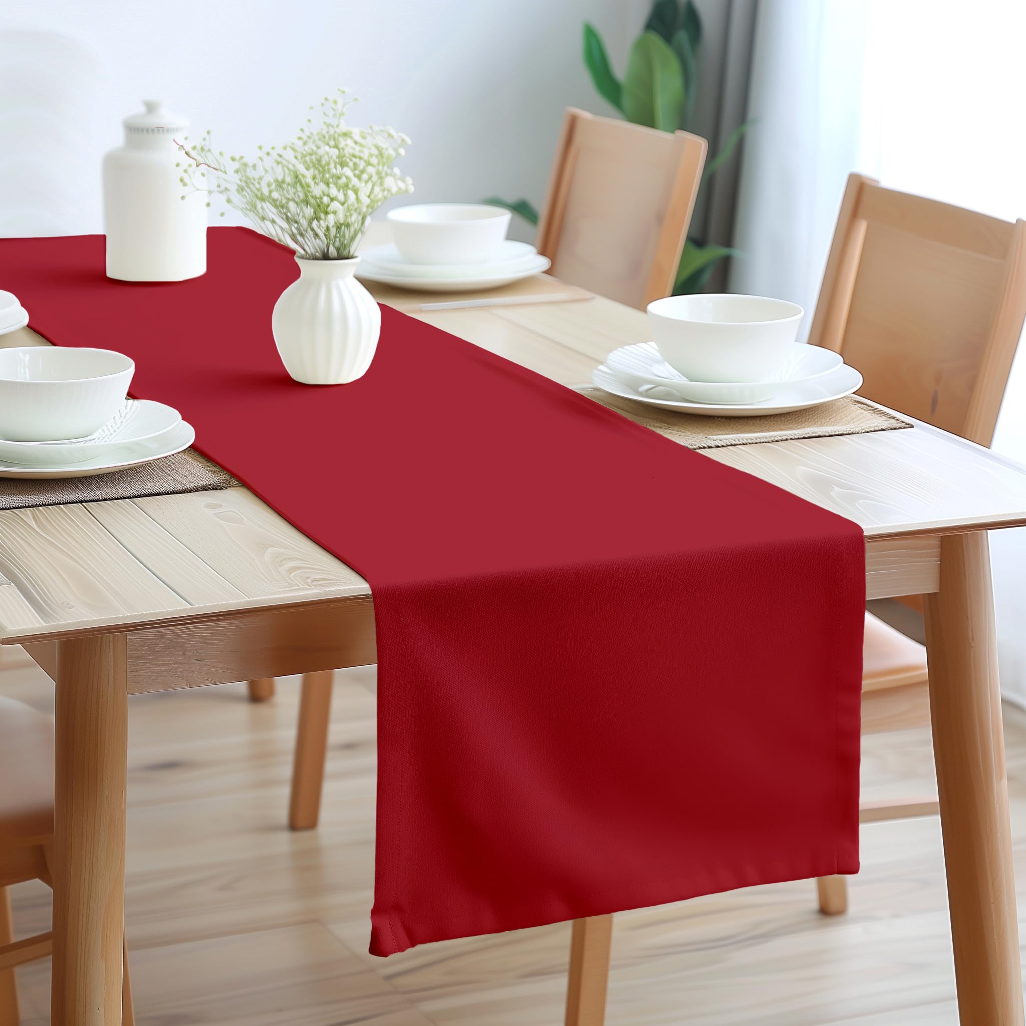 Encasa Table Runner Size 32x150 cm | Cotton Canvas Fabric | Deep Red ...