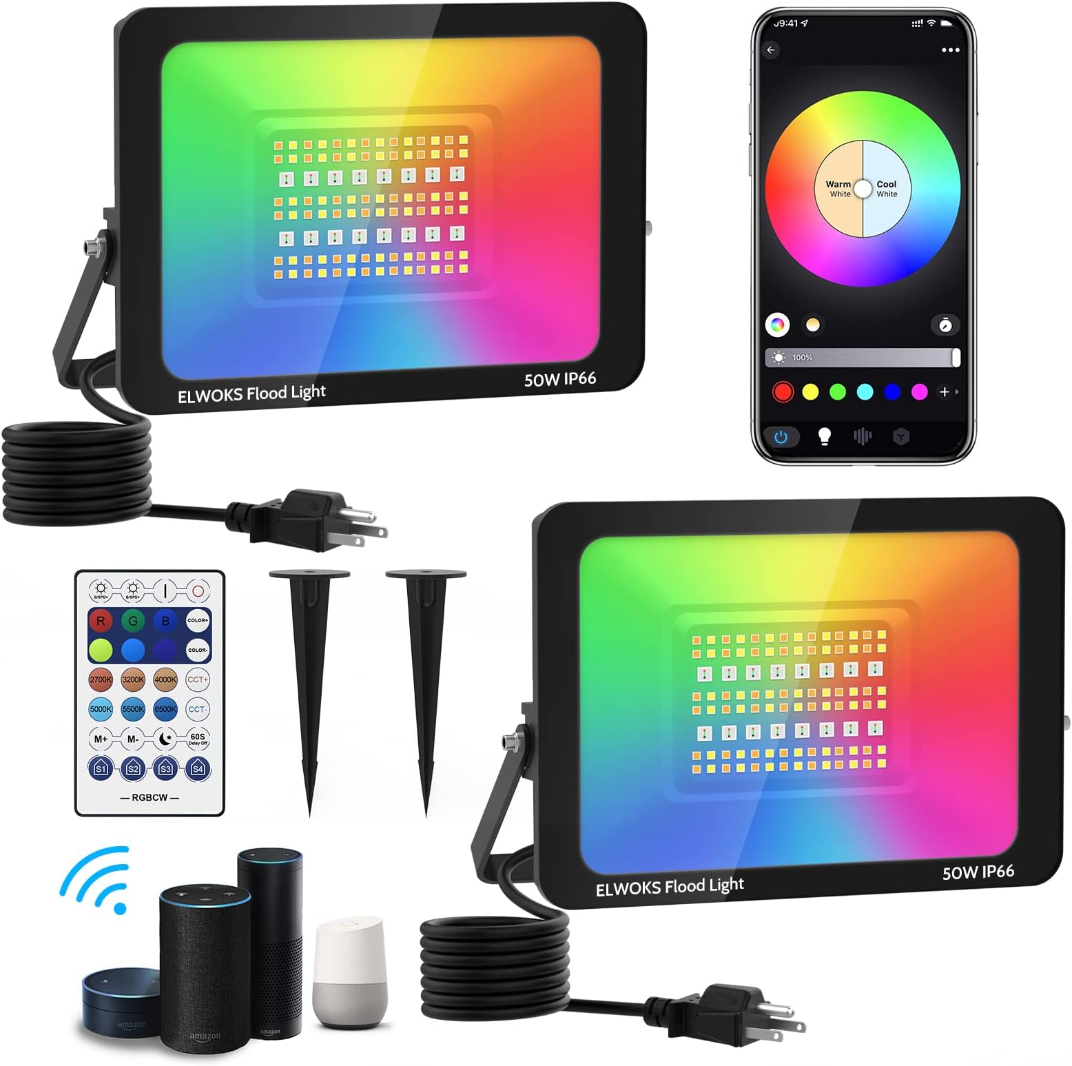 50W Reflectores Led Exteriores RGB Intelligentes Wifi, compatible con ...