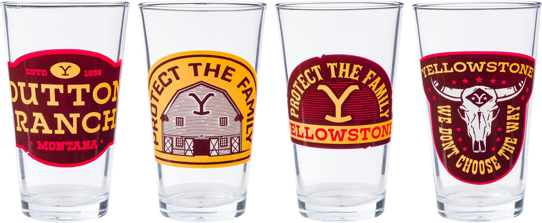 Amazon.com | Silver Buffalo Yellowstone Multi Badge 4pc Pint Glass Set ...