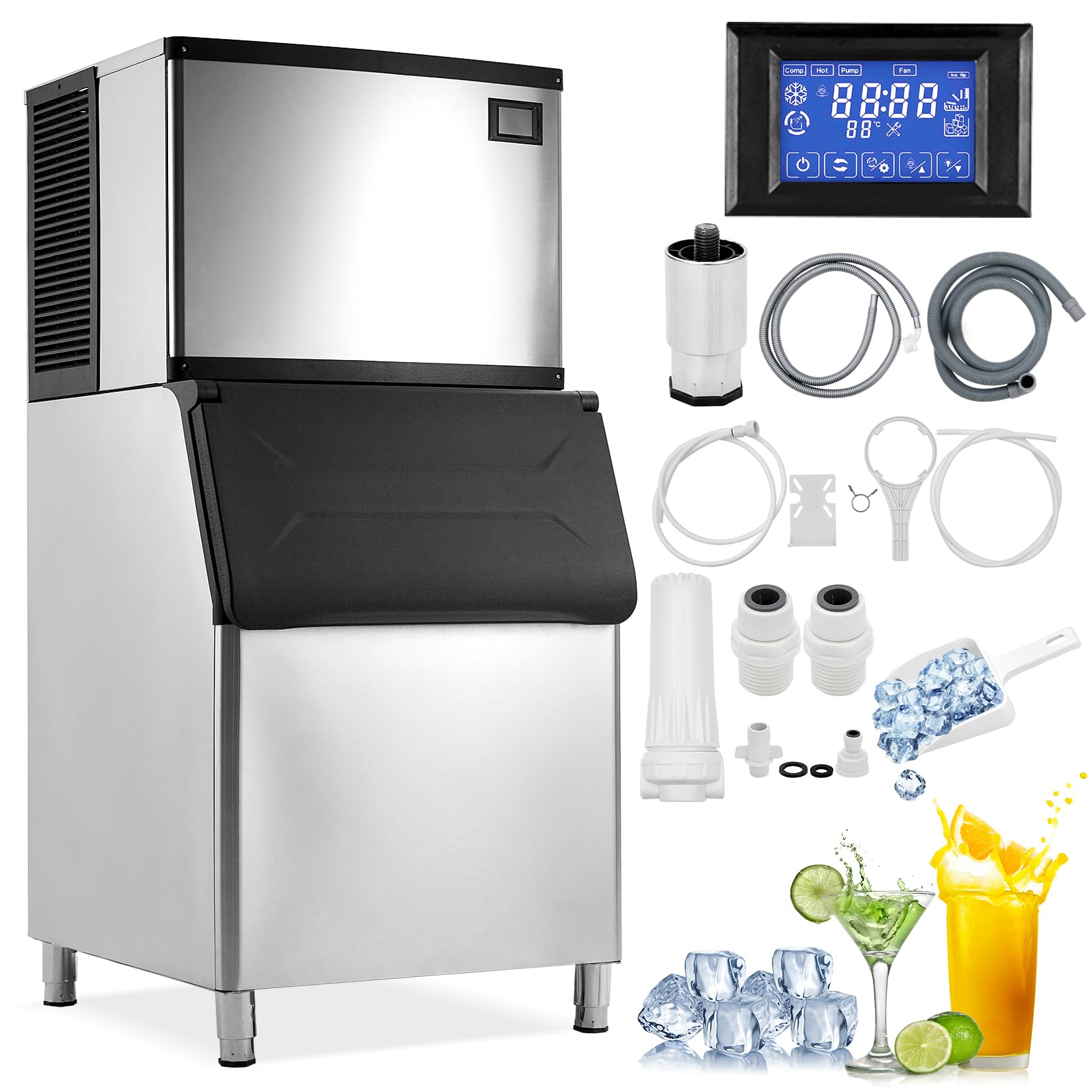 Amazon.com: Commercial Ice Maker, 550LBS/24H Ice Making Machine with ...