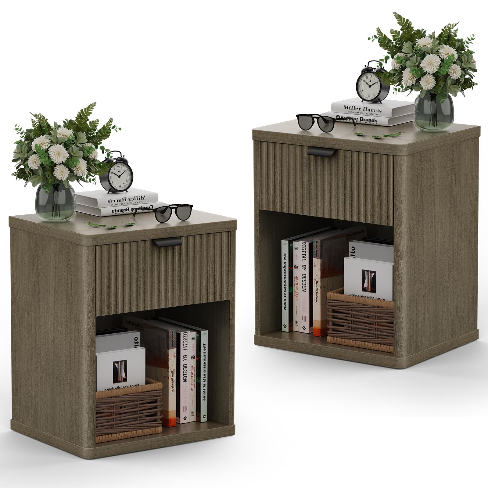 Amazon.com: Sunny Heart Night Stand Set of 2, Nightstands with Drawer Open Compartment ...