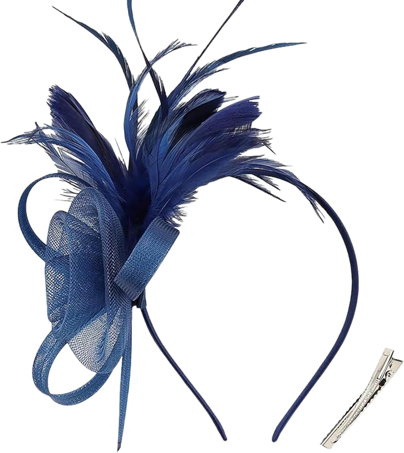 Fascinator for Women, Elegant Net Vintage Feather Headpiece Navy Blue ...