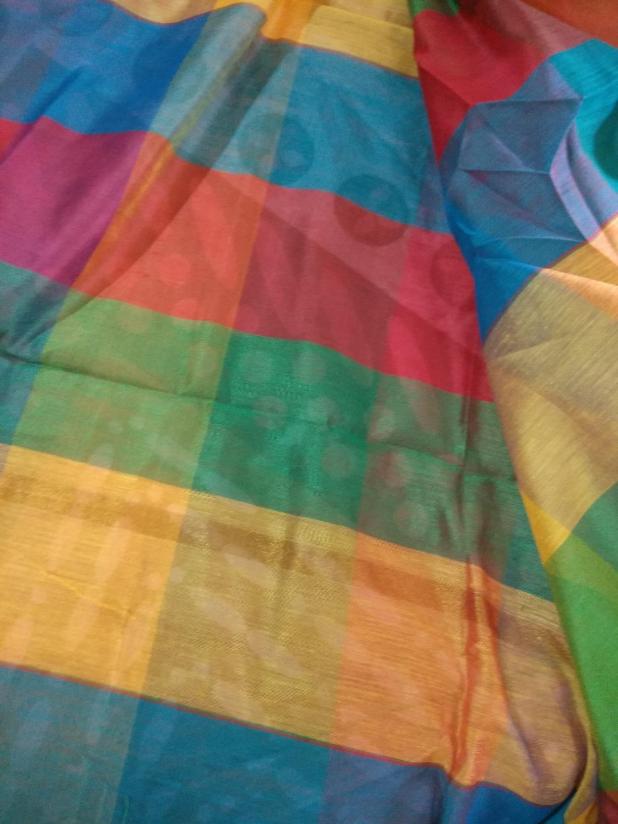 Buy Banjara India Womens Banarasi Silk Multicolour Checks Solid Dupatta ...