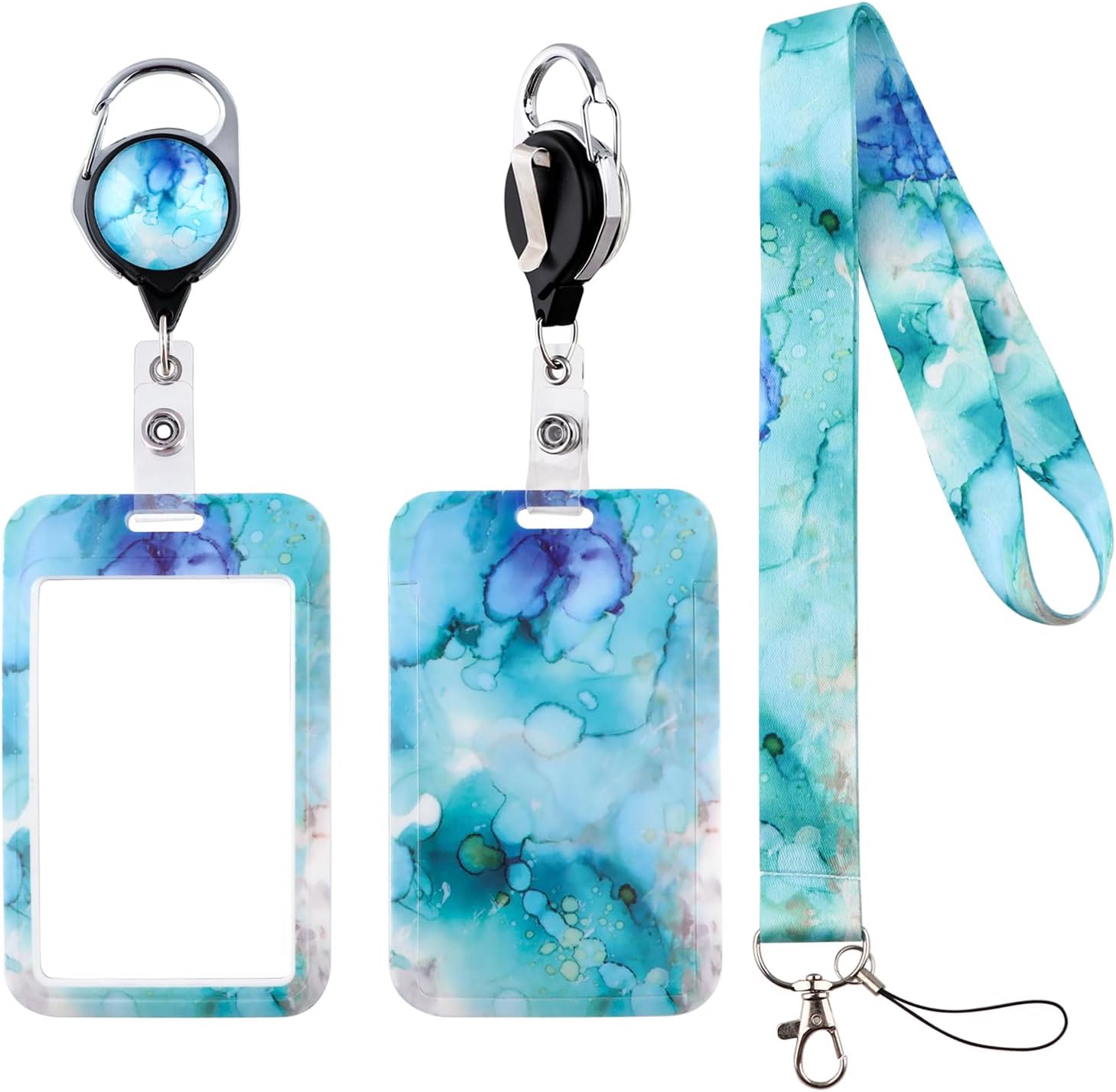 Amazon.com : Teal Lanyard with ID Badge Holder, Marble Retractable ...