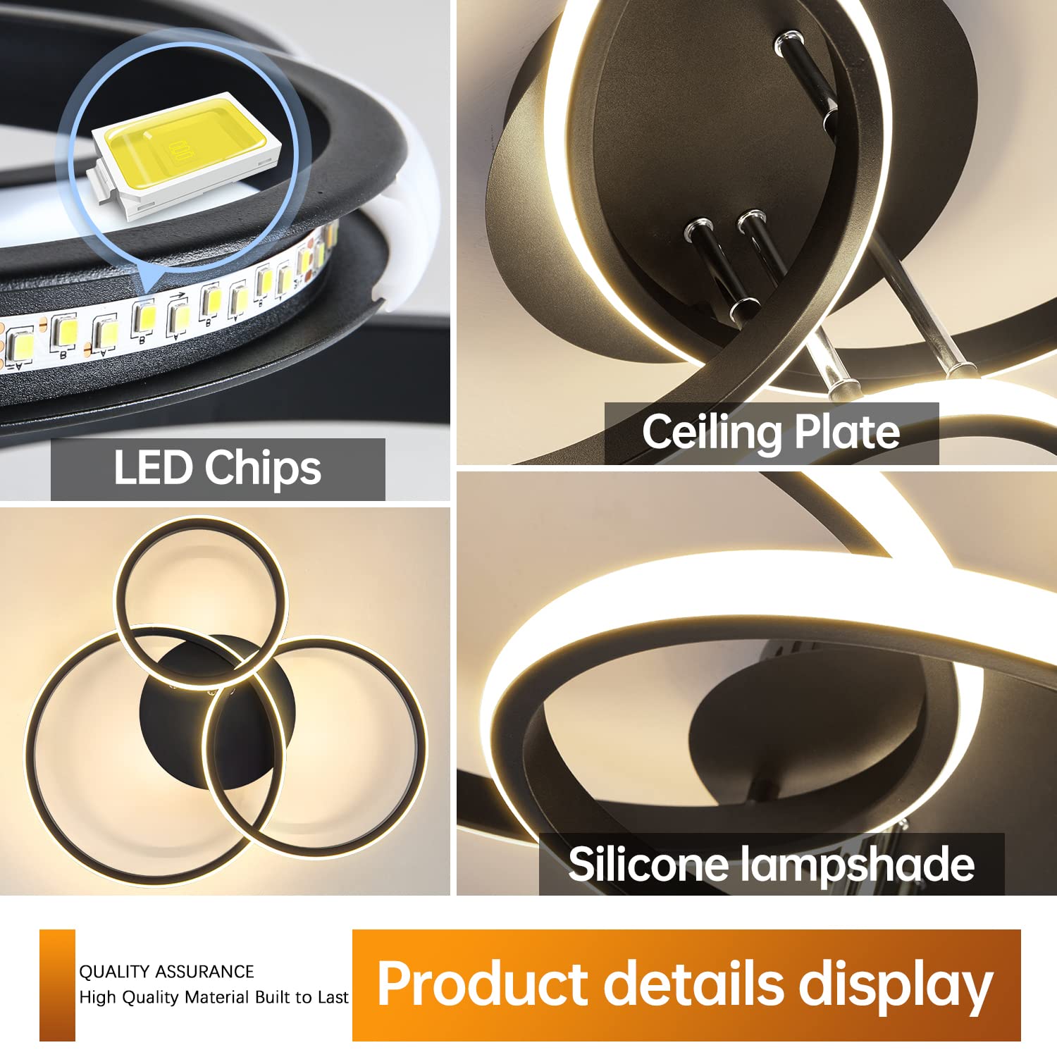 20IN 60W Dimmable LED Semi Flush Mount Ceiling Light Fixture with ...