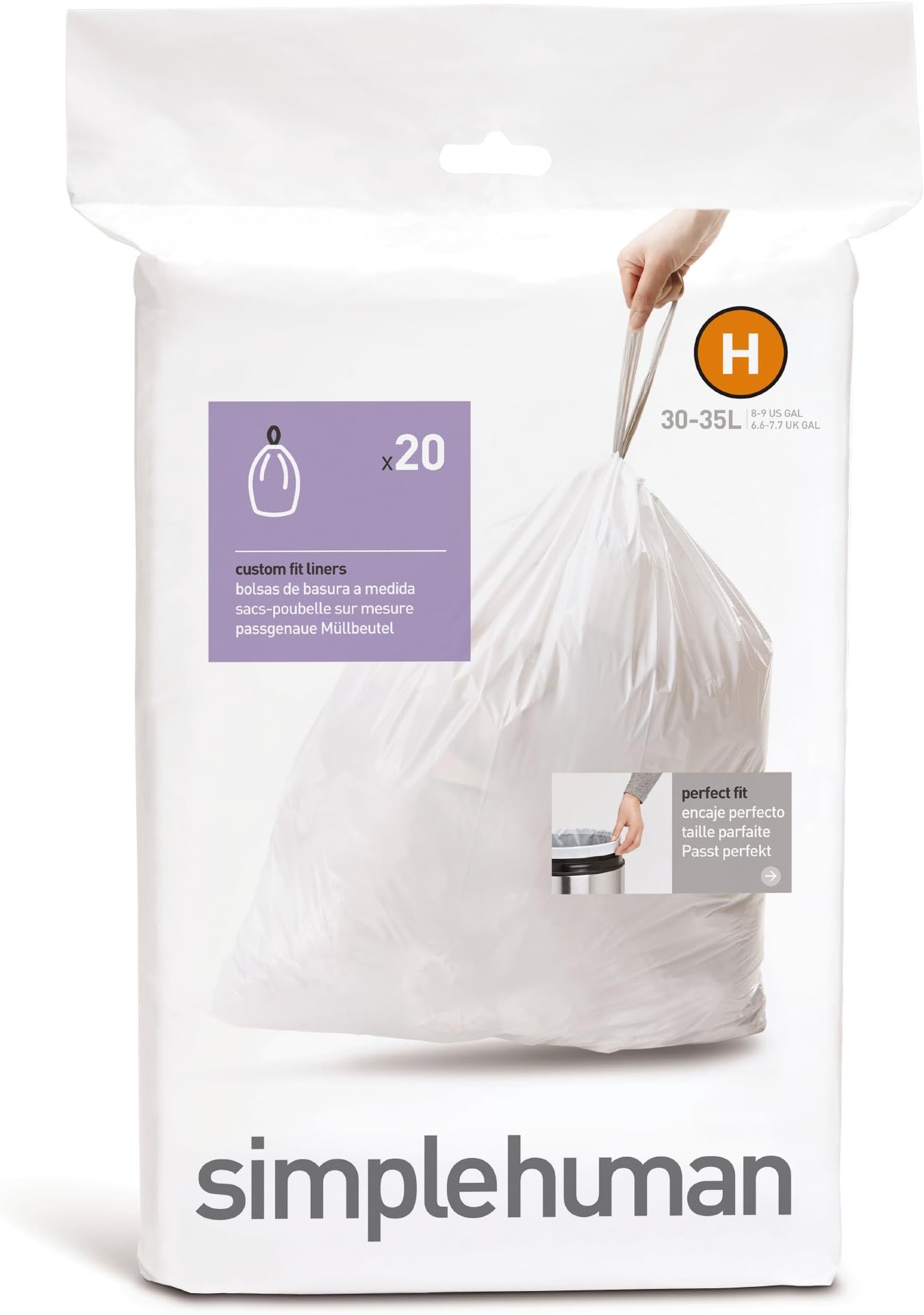 simplehuman - code H, custom fit bin liners, 20 pack : Amazon.co.uk: Home & Kitchen