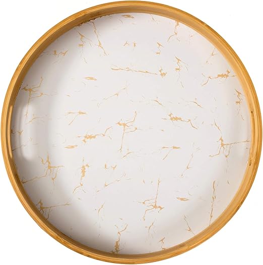 Amazon.com: 20 Bowls Large Round Bamboo Serving Tray, 16" White ...