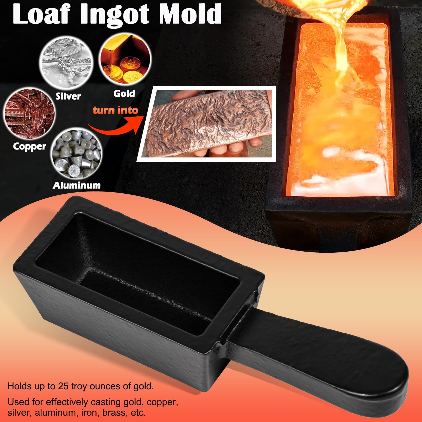 Snapklik.com : 25 Oz Troy Ounce Gold Bar Loaf Cast Iron Ingot Mold ...