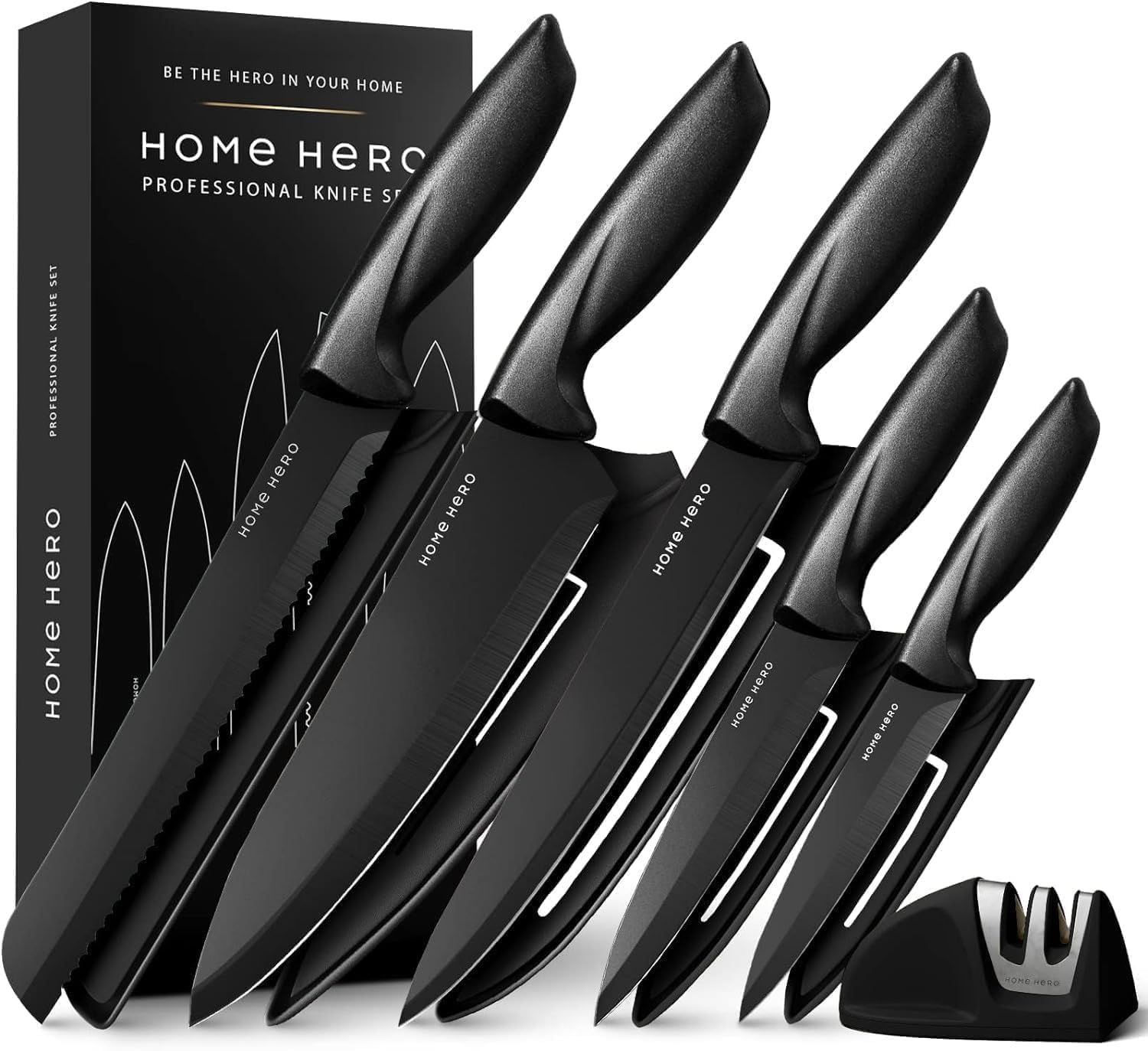 Home Hero Kitchen Knife with Knife Sharpener - Professional Stainless ...