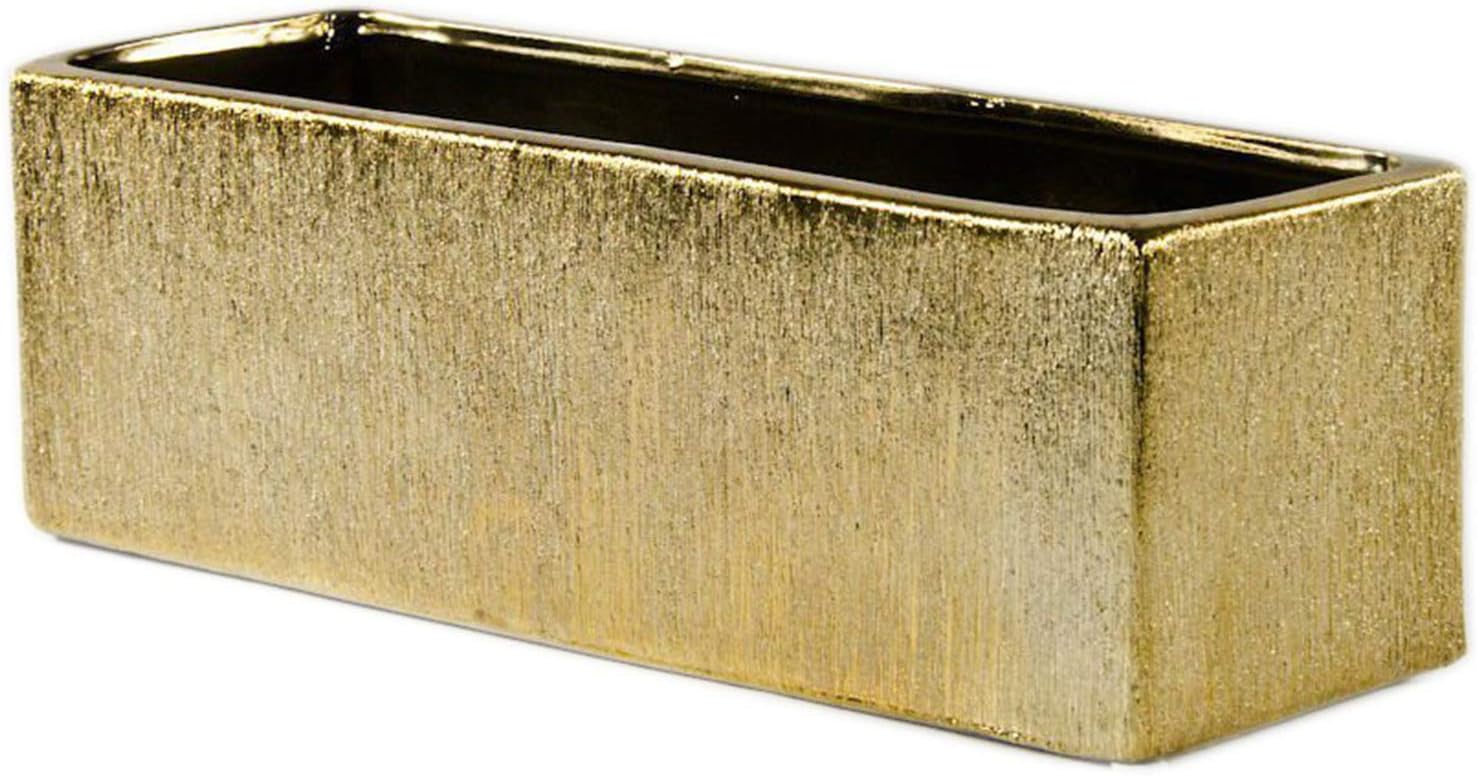Amazon.com: WGVI Long Rectangle Ceramic Planter Vase in Gold Etched 12 ...