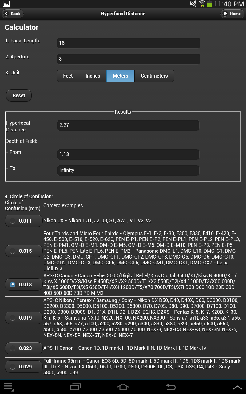 Camera Calculators - App on the Amazon Appstore