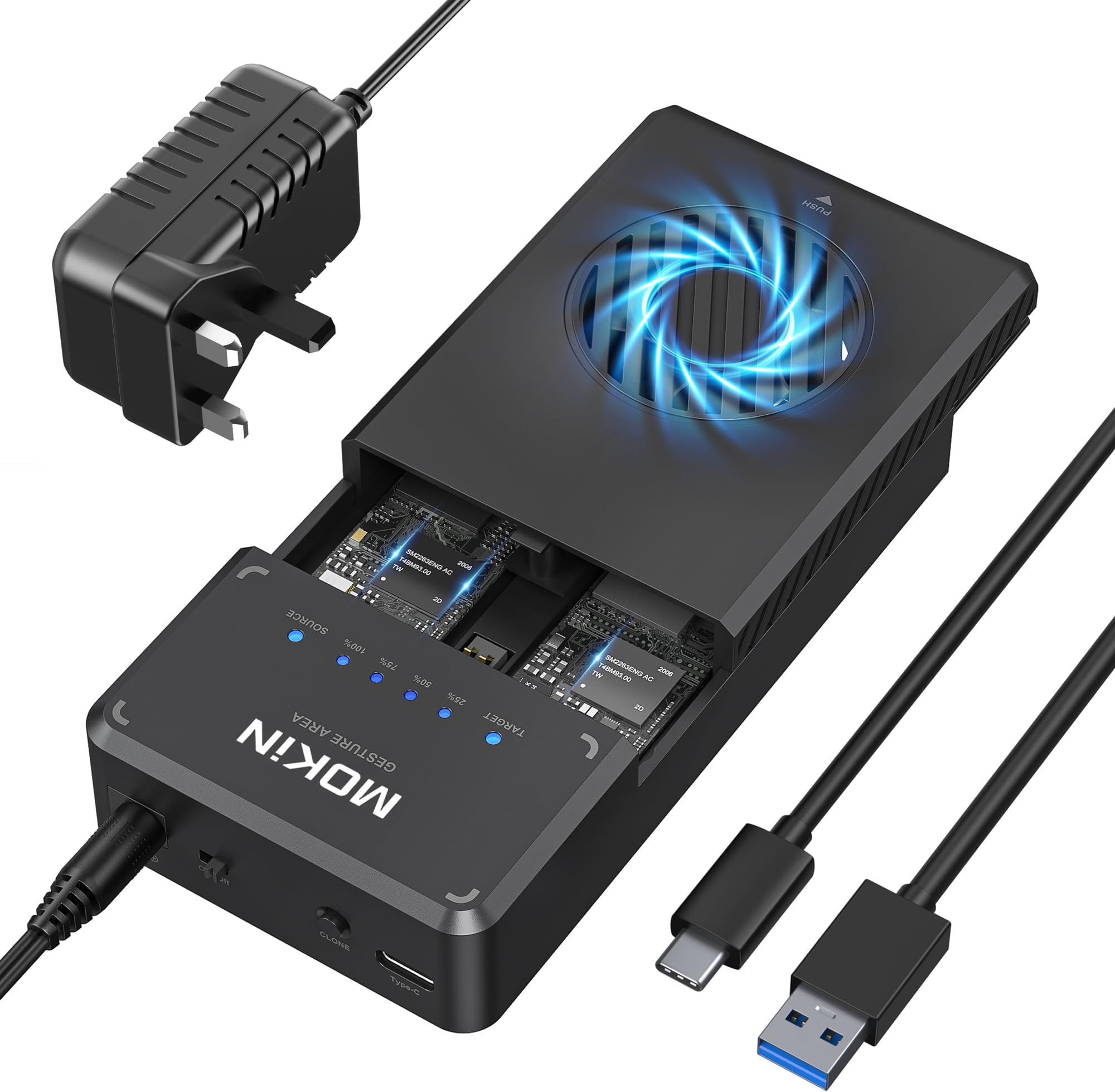 MOKiN NVMe Cloner Enclosure, Hard Drive M.2 SSD Enclosure Dual-Bay ...