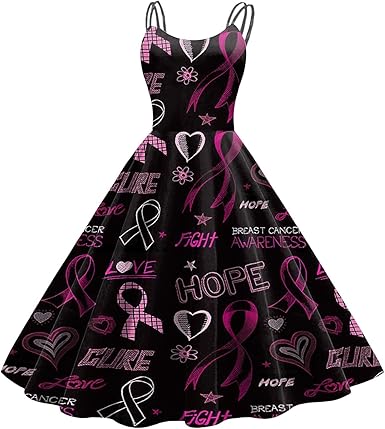 Breast Cancer Awareness Dress Ribbon Printed Double Spaghetti Strap A ...