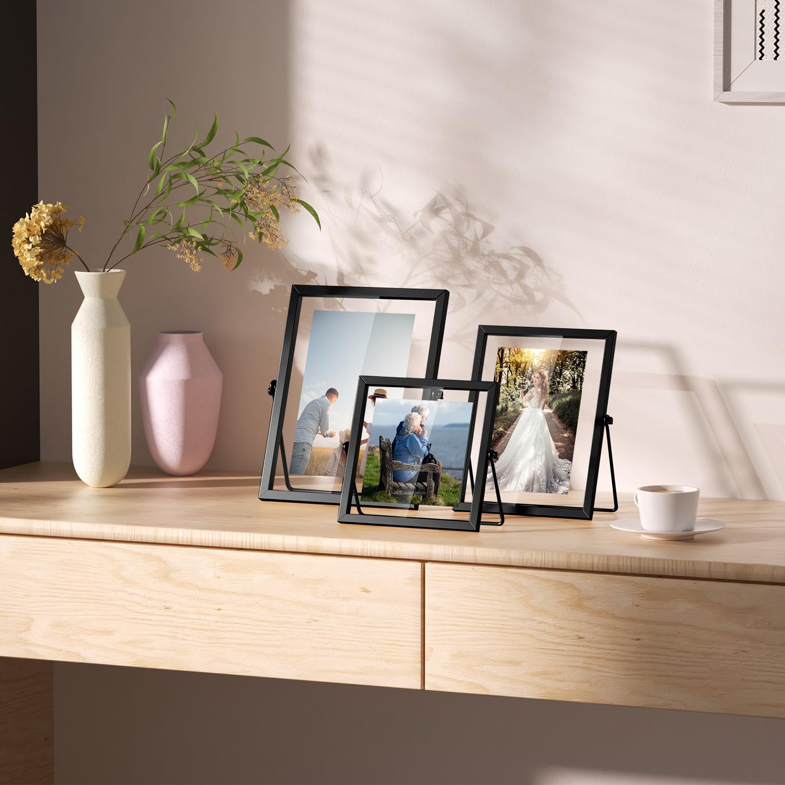 Snapklik.com : ANDUTEES Set Of 3 Floating Glass Picture Frames, Black ...