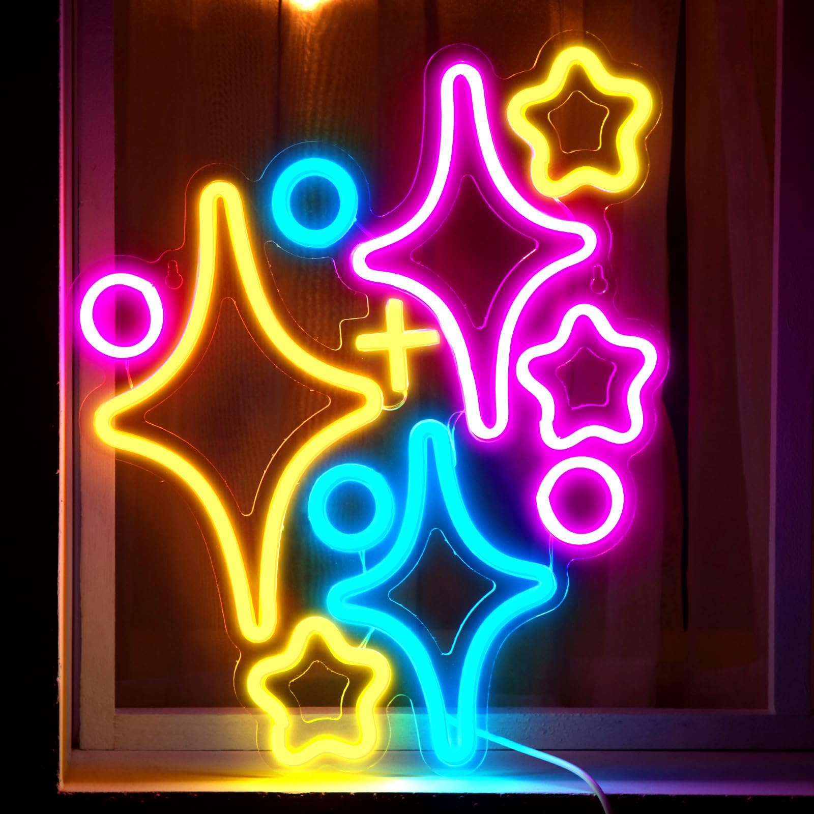 Retisee 14.2 x 11.8 Inches Stars Neon Sign for Wall Decor LED Shining ...