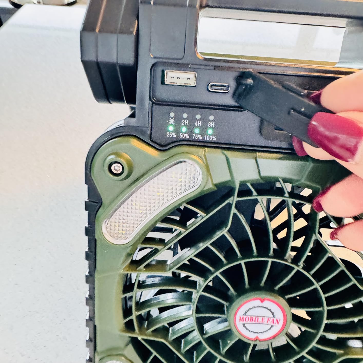 20000mAh Rechargeable USB Fan, Solar Camping Fan with LED & SOS Strobe ...