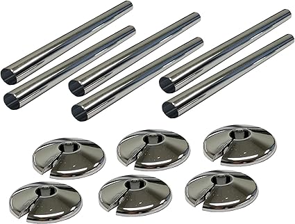 6 x Radiator Pipe Sleeve Covers and Pipe Collars in Chrome Effect 15mm ...