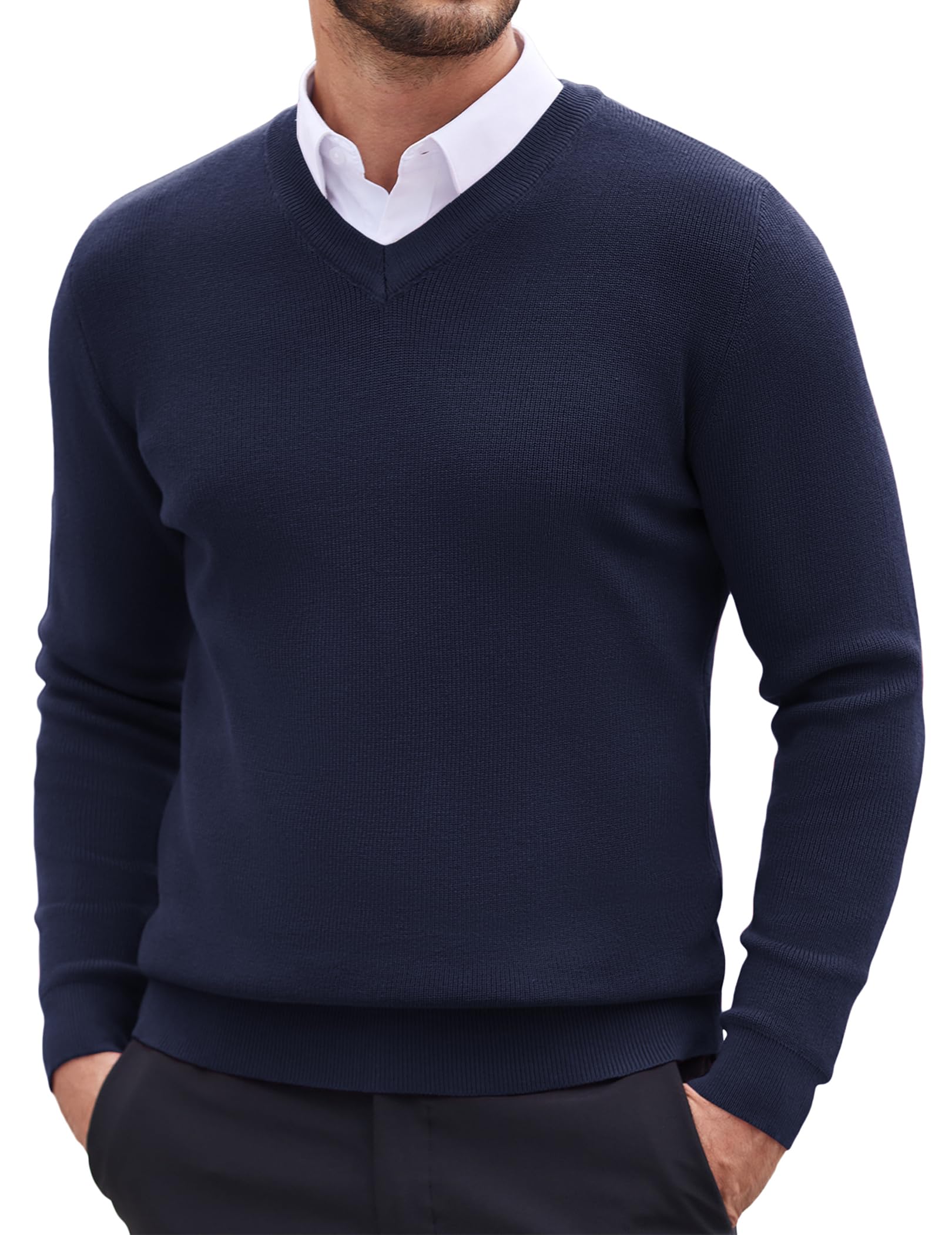 COOFANDY Men Casual V Neck Sweaters Lightweight Fitted Knit Formal ...