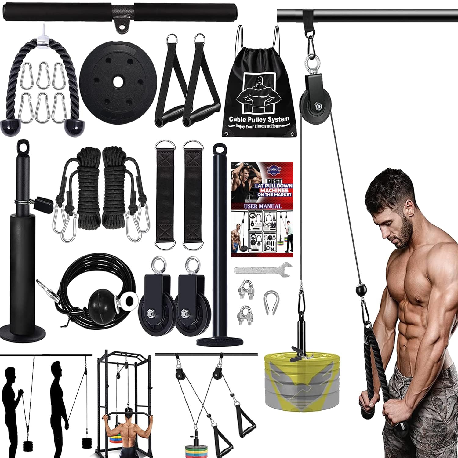 Cable Pulley System for Exercise LAT Pulldown Fitness Pro DIY Weight ...