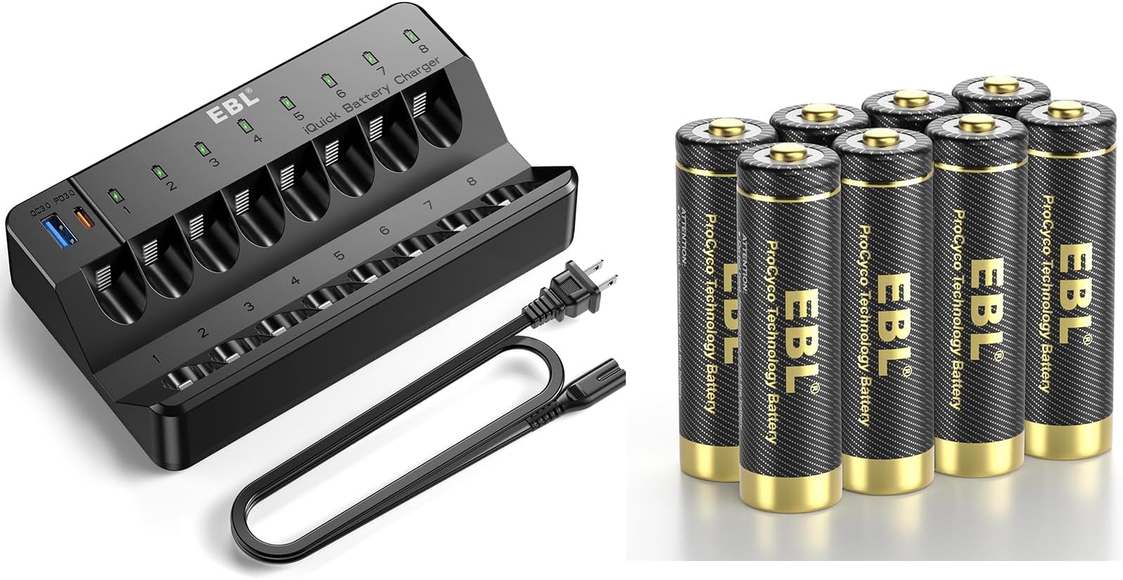 Amazon.com: EBL 8 Bay Fast Rechargeable Battery Charger for AA AAA Ni ...
