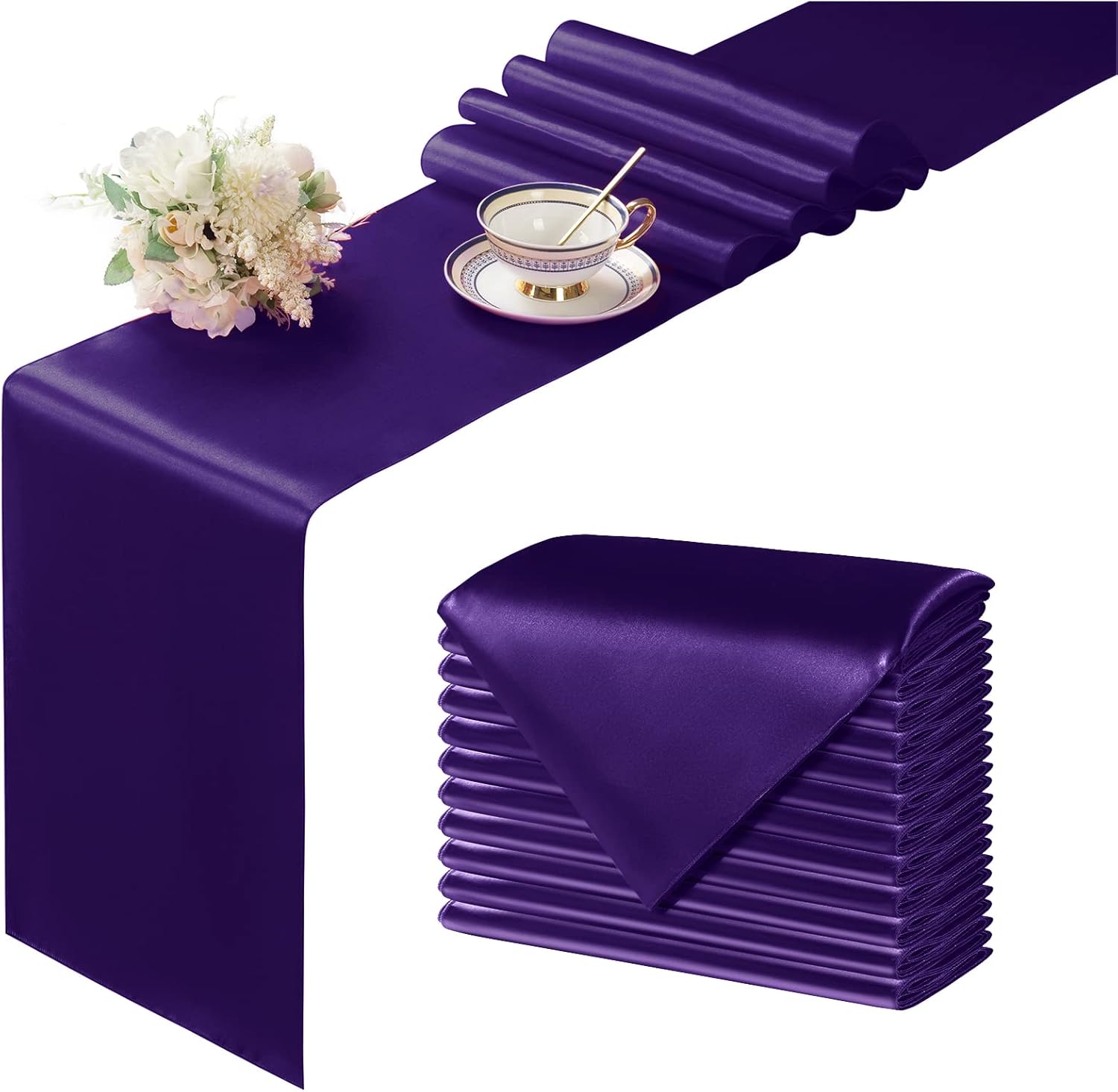 Amazon.com: Manyshofu 12Pcs Satin Dark Purple Table Runner - 12 x 108 ...
