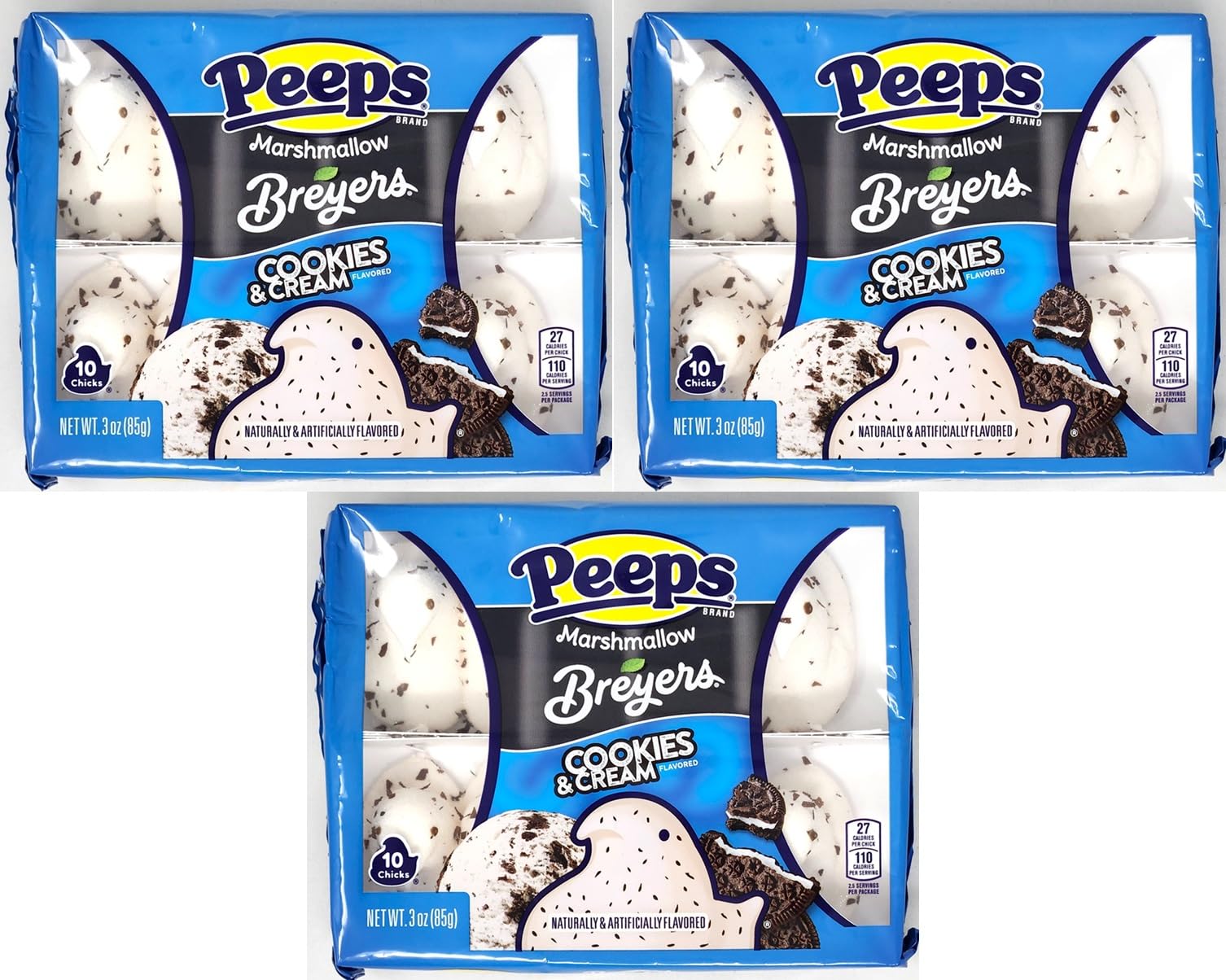 Amazon.com : 3 pack of Cookies and Cream Marshmallow Breyers Peeps 3oz ...