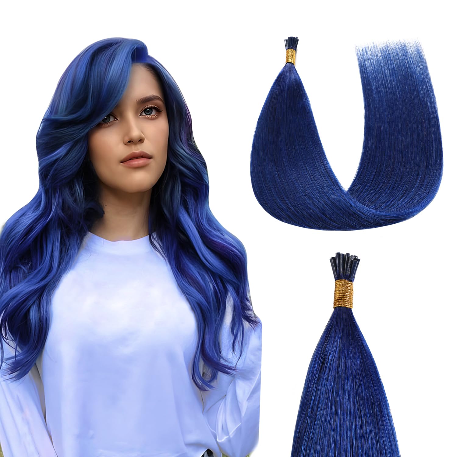 Amazon.com : Sunya I Tip Hair Extensions Human Hair Blue 14 Inch Blue I ...